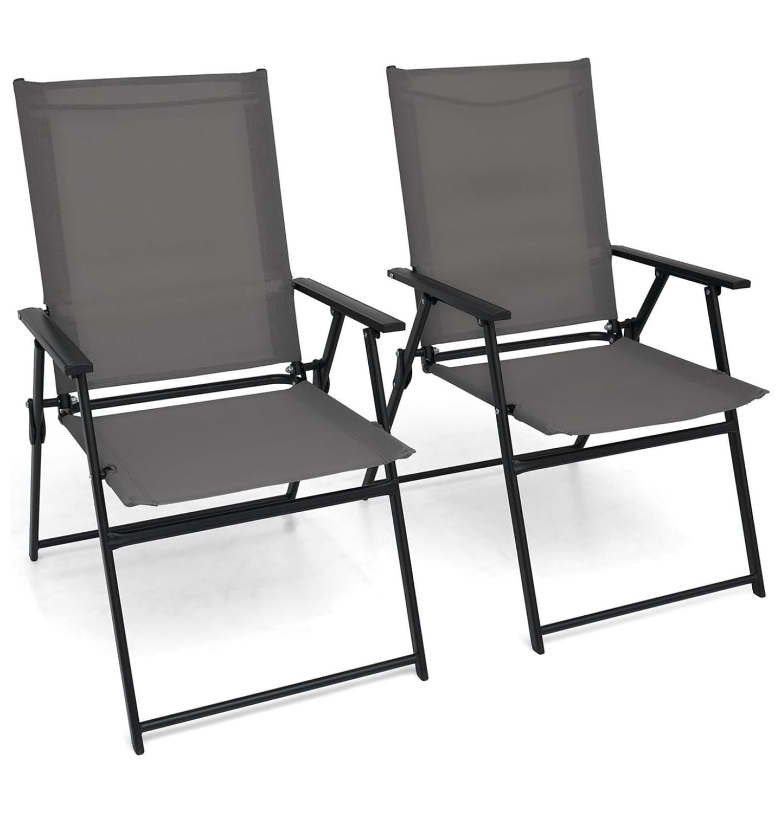 Patio Folding Chairs Set of 2, Outdoor Portable Dining Chair with Sling ...