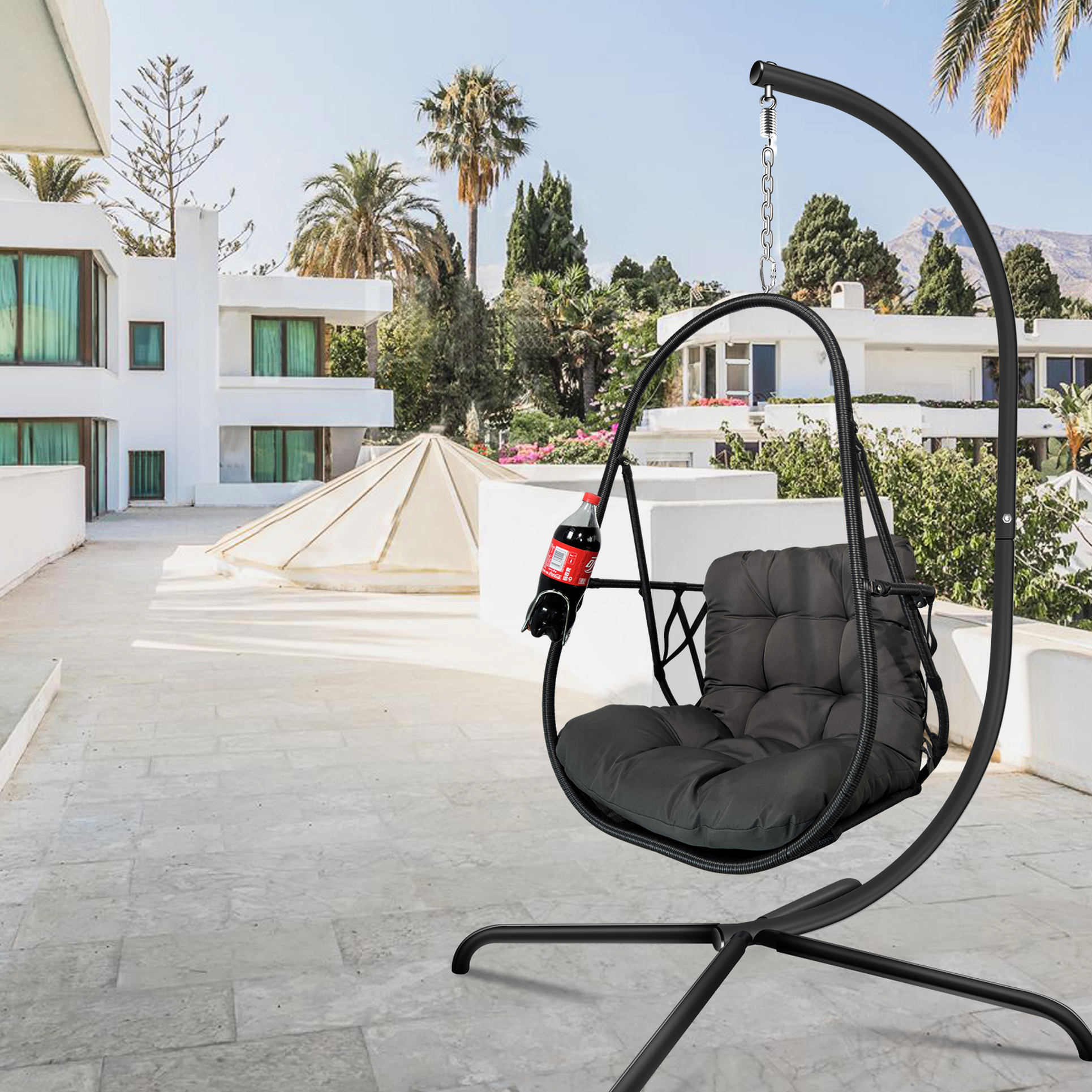 Patio Folding Hanging Chair: Frame. - Cushion. Special Cup Holder ...