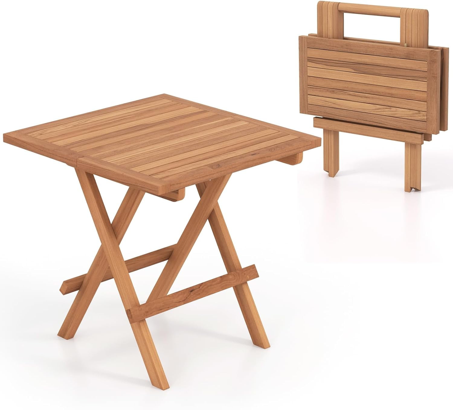 Patio Folding Side Table, Teak Wood Square End Table with Slatted ...