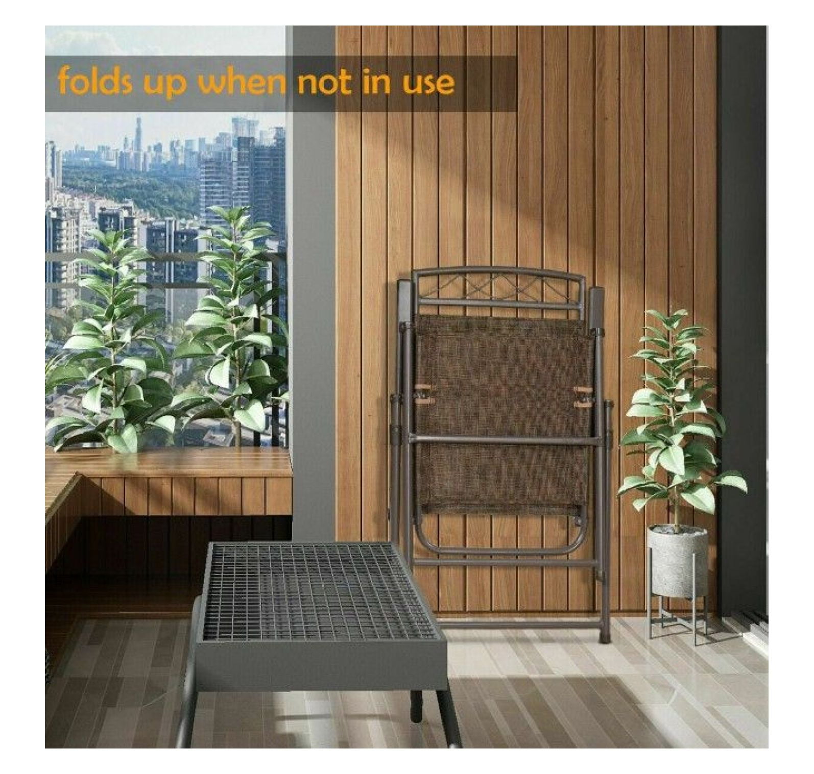 Patio Folding Sling Chairs Set of 4, Steel Frame Outdoor Camping Chairs ...