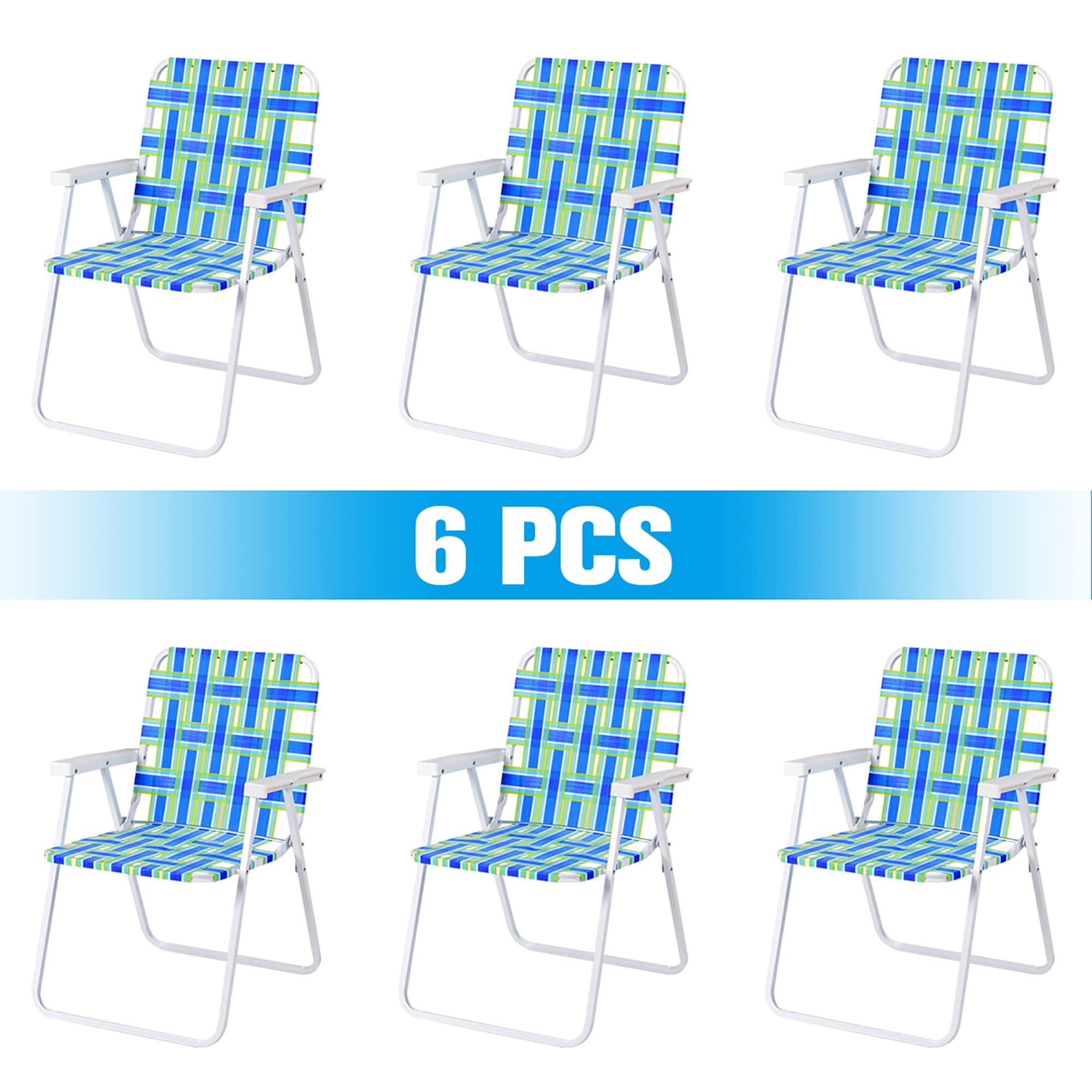 Patio Folding Web Chair Set 6 Pack Portable Chair 6 PCS Blue 6 ...