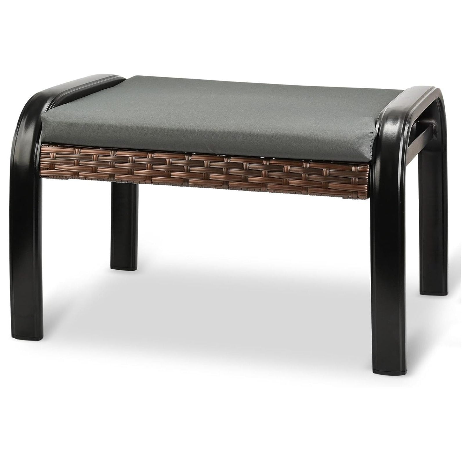 Patio Footstool Ottoman Outdoor Foot Rest with Aluminum Frame Rattan ...