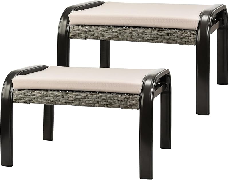 Patio Footstool Ottoman Outdoor Foot Rest with Aluminum Frame Rattan ...