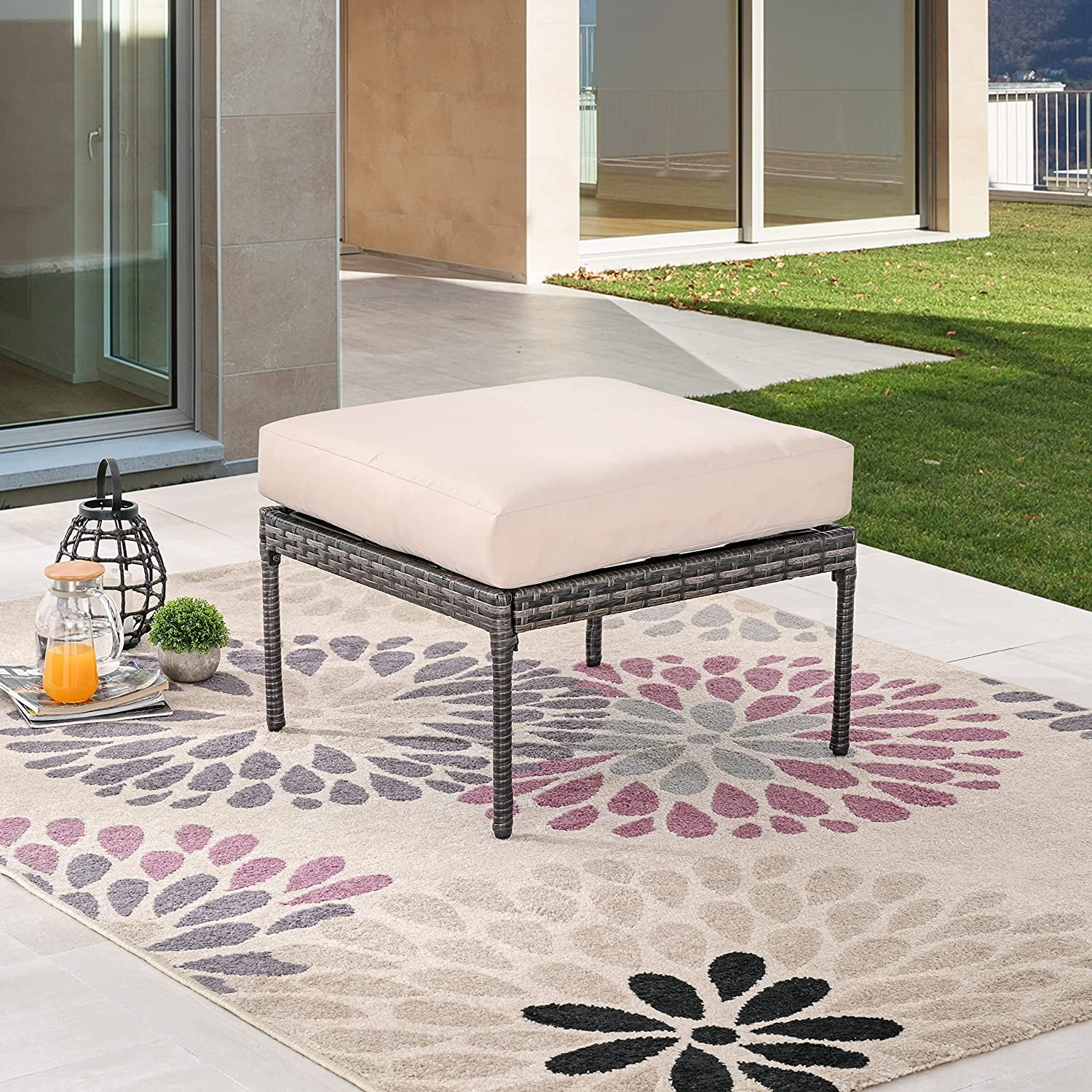 Patio Footstool Outdoor Ottoman with Soft Thick Cushion for Garden Yard ...