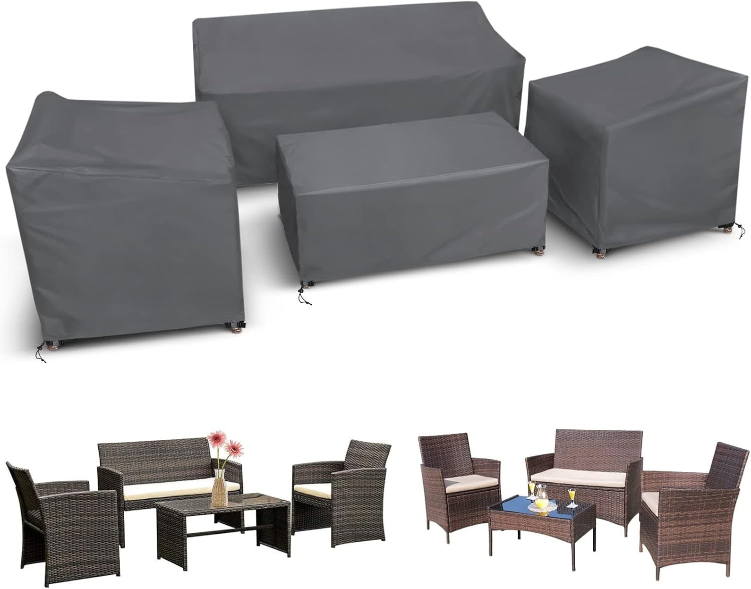 Patio Furniture Covers 4 Piece Set, Heavy Duty Waterproof Outdoor ...