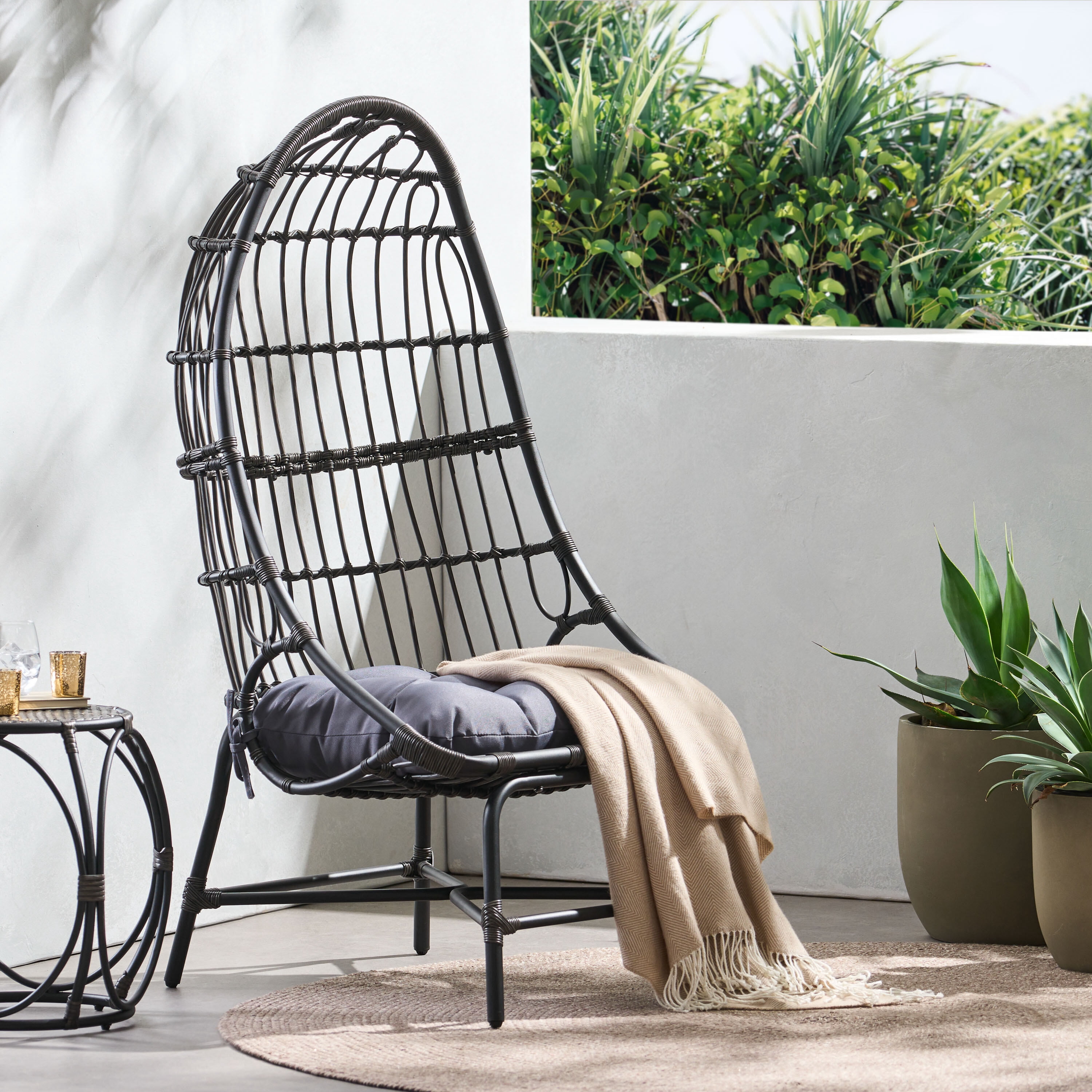 Patio Furniture, ELON COCOON CHAIR, Gray Outdoor Sofa,Pe Rattan+Iron ...