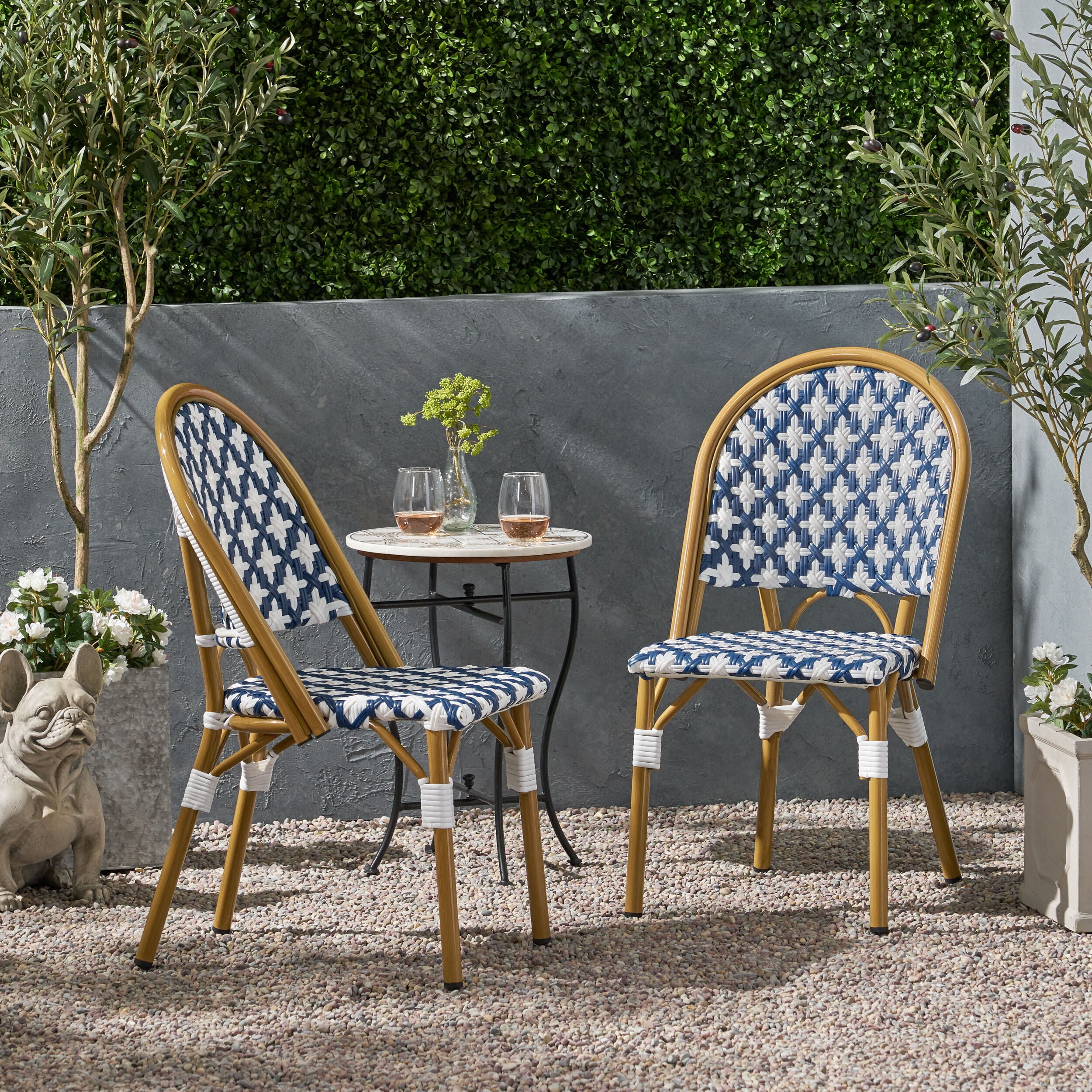 Patio Furniture, FRENCH BISTRO CHAIR, White+Navy Outdoor Sofa,Aluminium ...