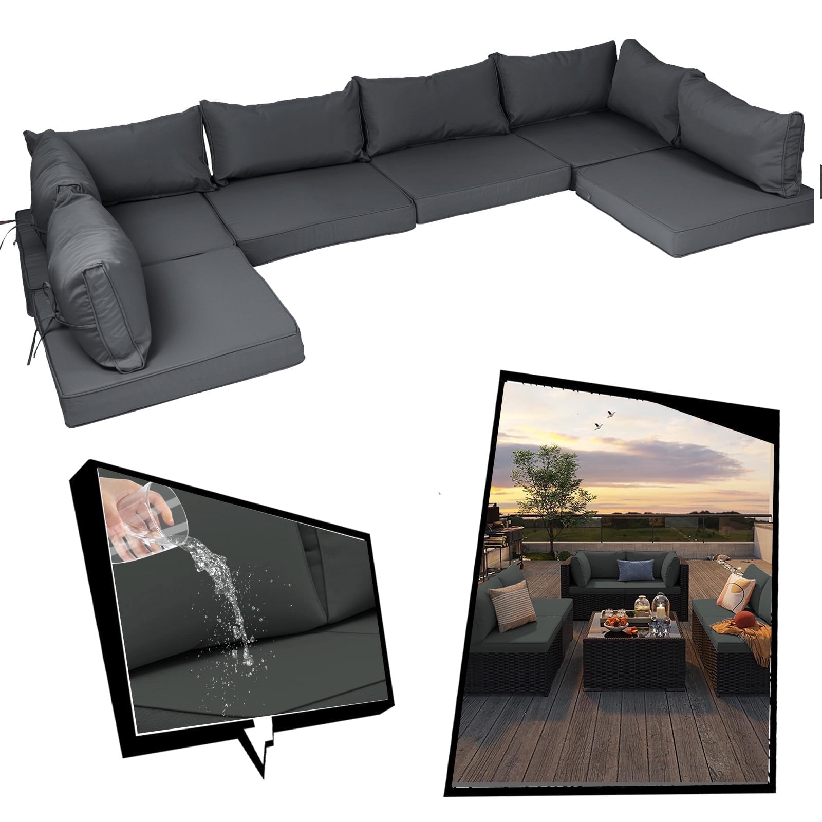 SDJPOI Patio Furniture Sectional Cushions, 14 Piece Waterproof Outdoor ...