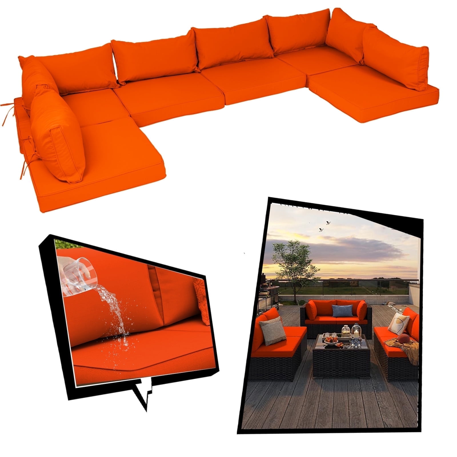 SDJPOI Patio Furniture Sectional Cushions, 14 Piece Waterproof Outdoor ...