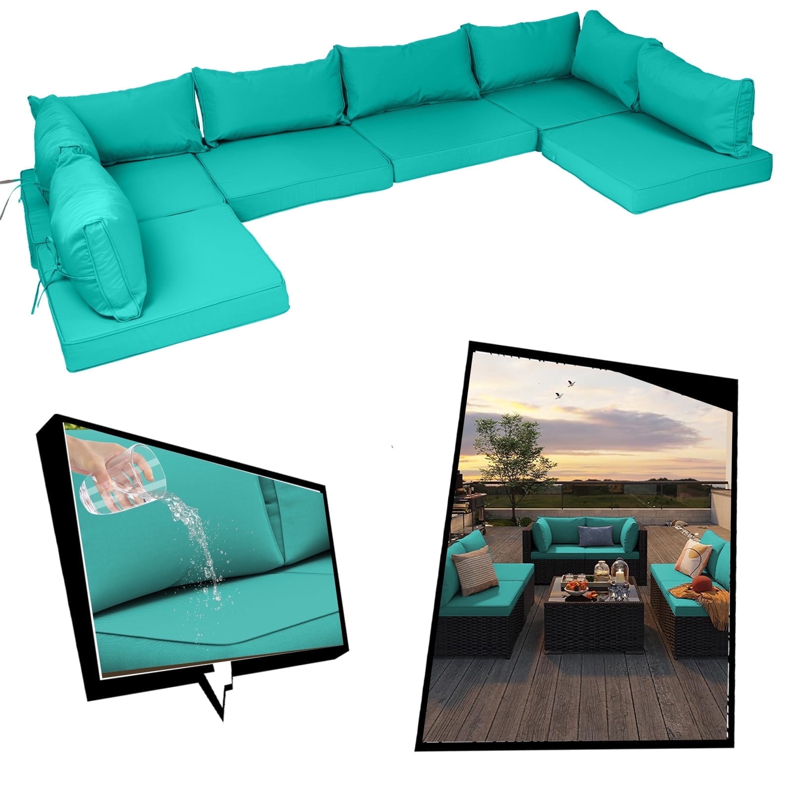 SDJPOI Patio Furniture Sectional Cushion, 14pcs Waterproof Outdoor Sofa ...