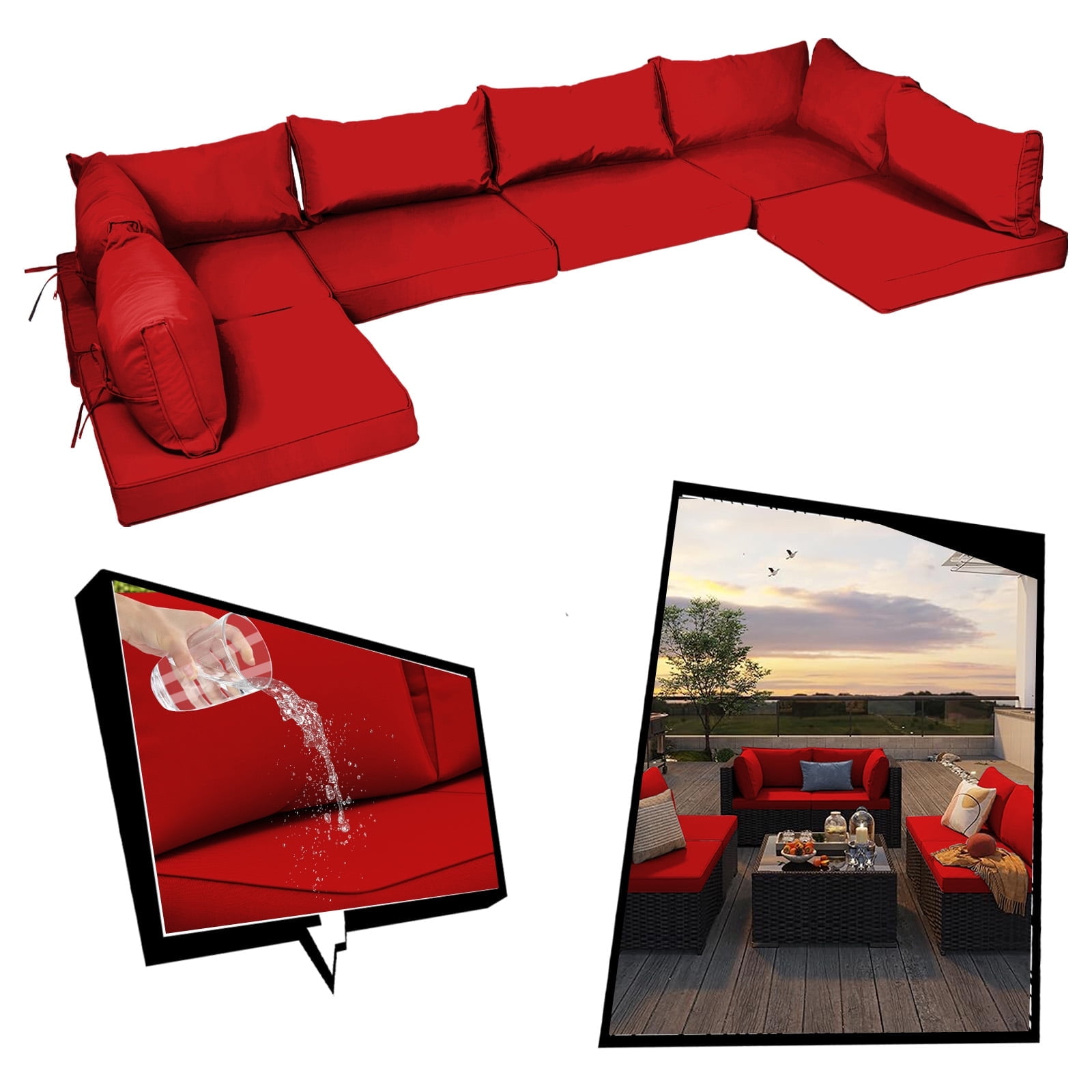 SDJPOI Patio Furniture Sectional Cushions, 14 Piece Waterproof Outdoor ...