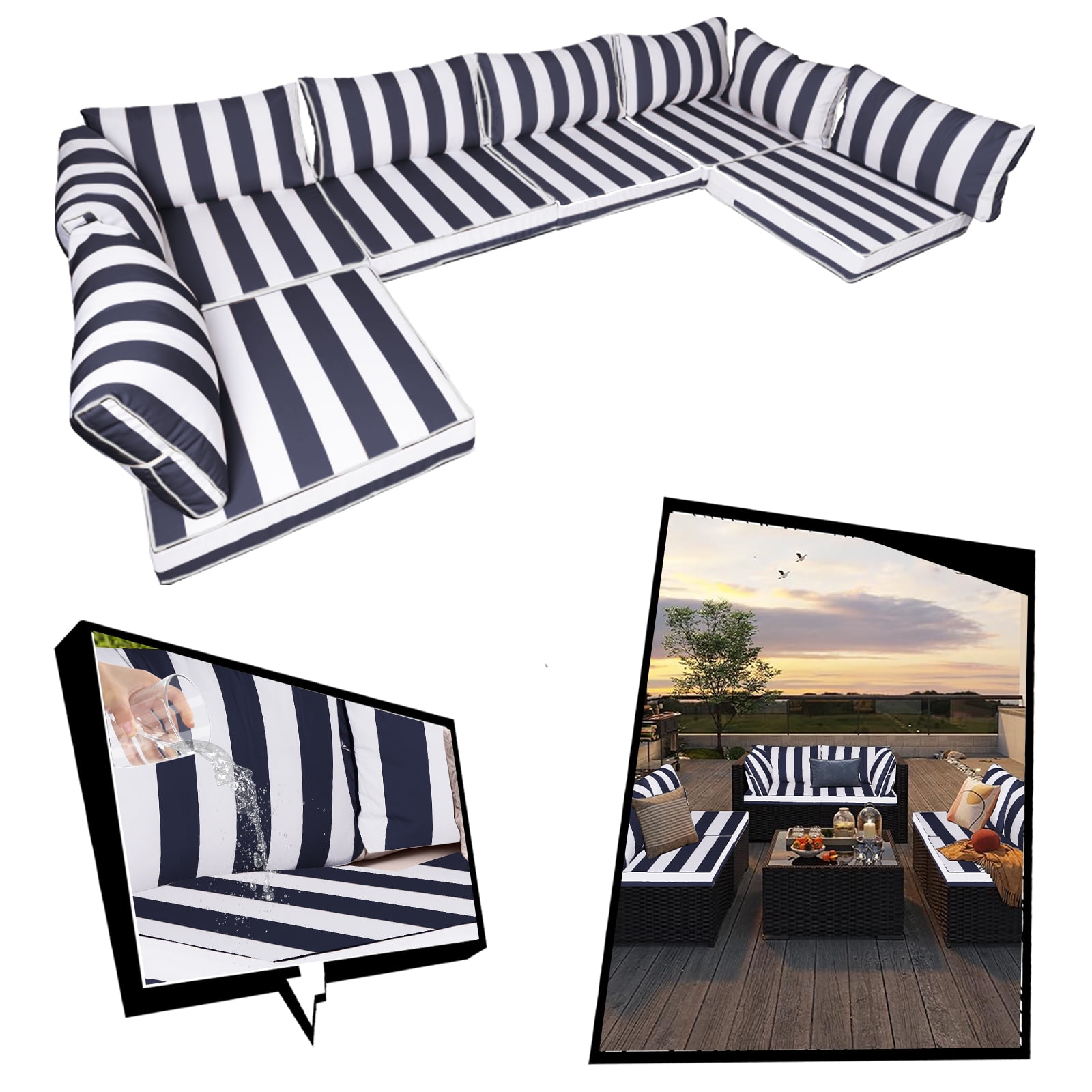 SDJPOI Patio Furniture Sectional Cushions, 14 Piece Waterproof Outdoor ...