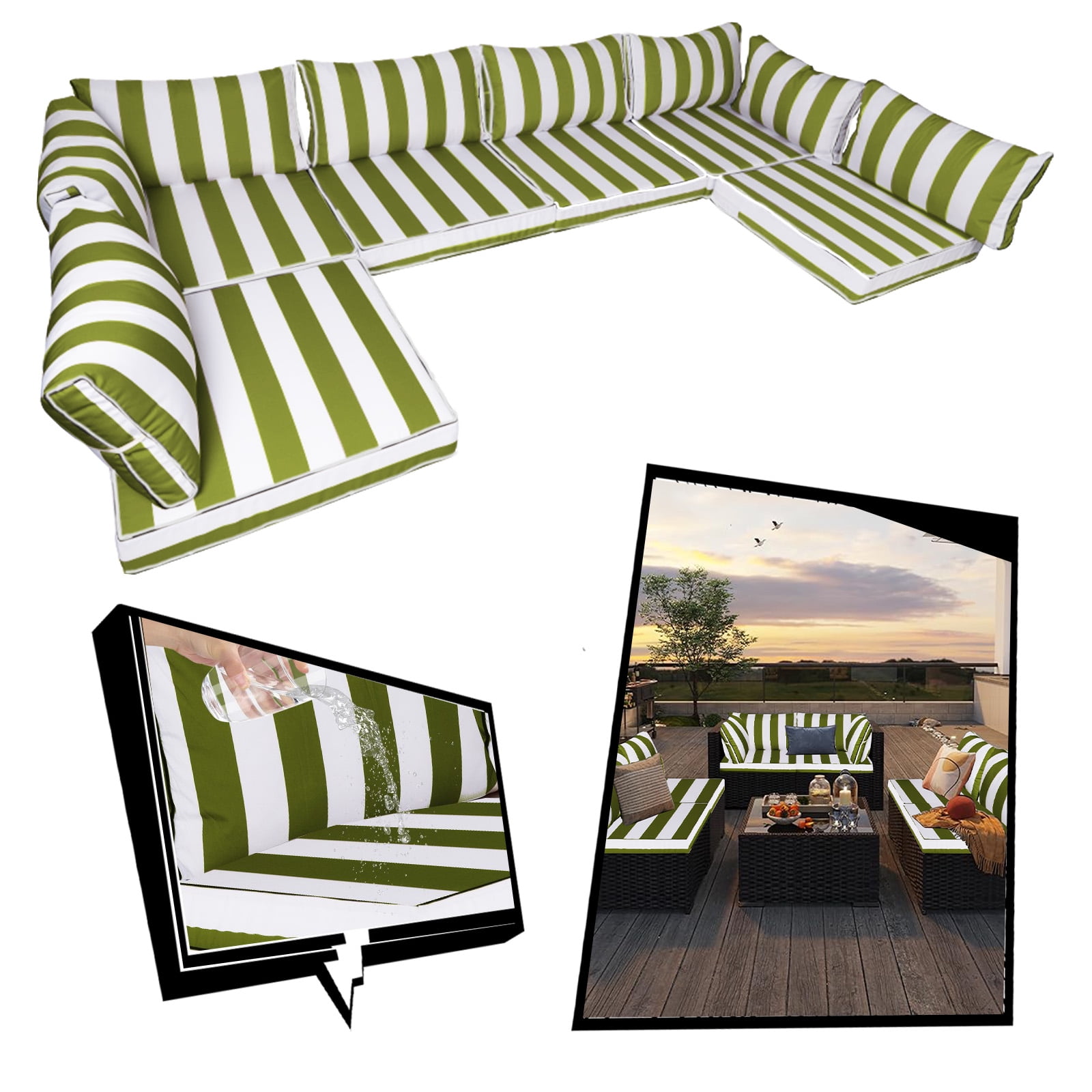 Patio Furniture Sectional Replacement Cushions, 14 Piece Waterproof ...
