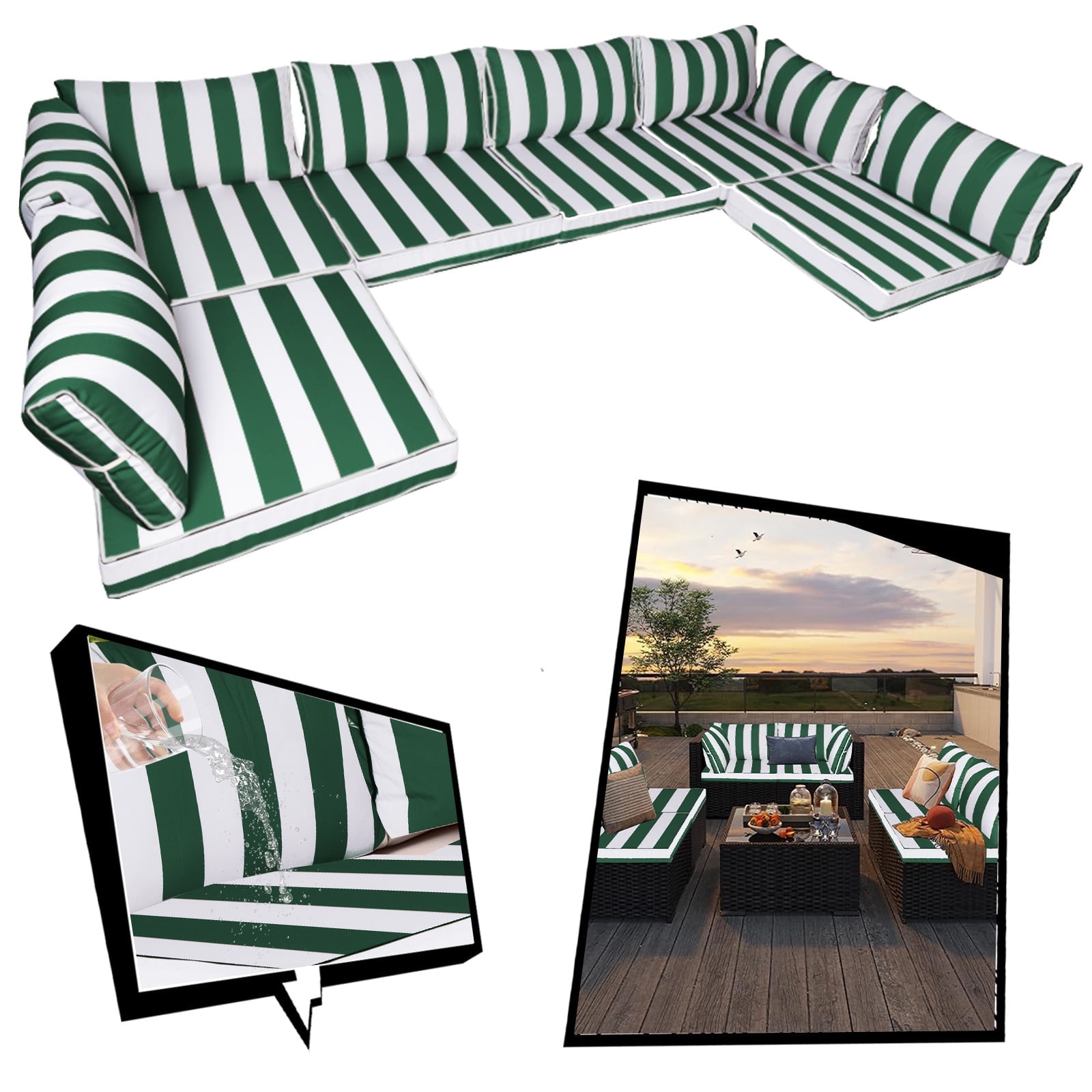 SDJPOI Patio Furniture Sectional Cushions, 14 Piece Waterproof Outdoor ...