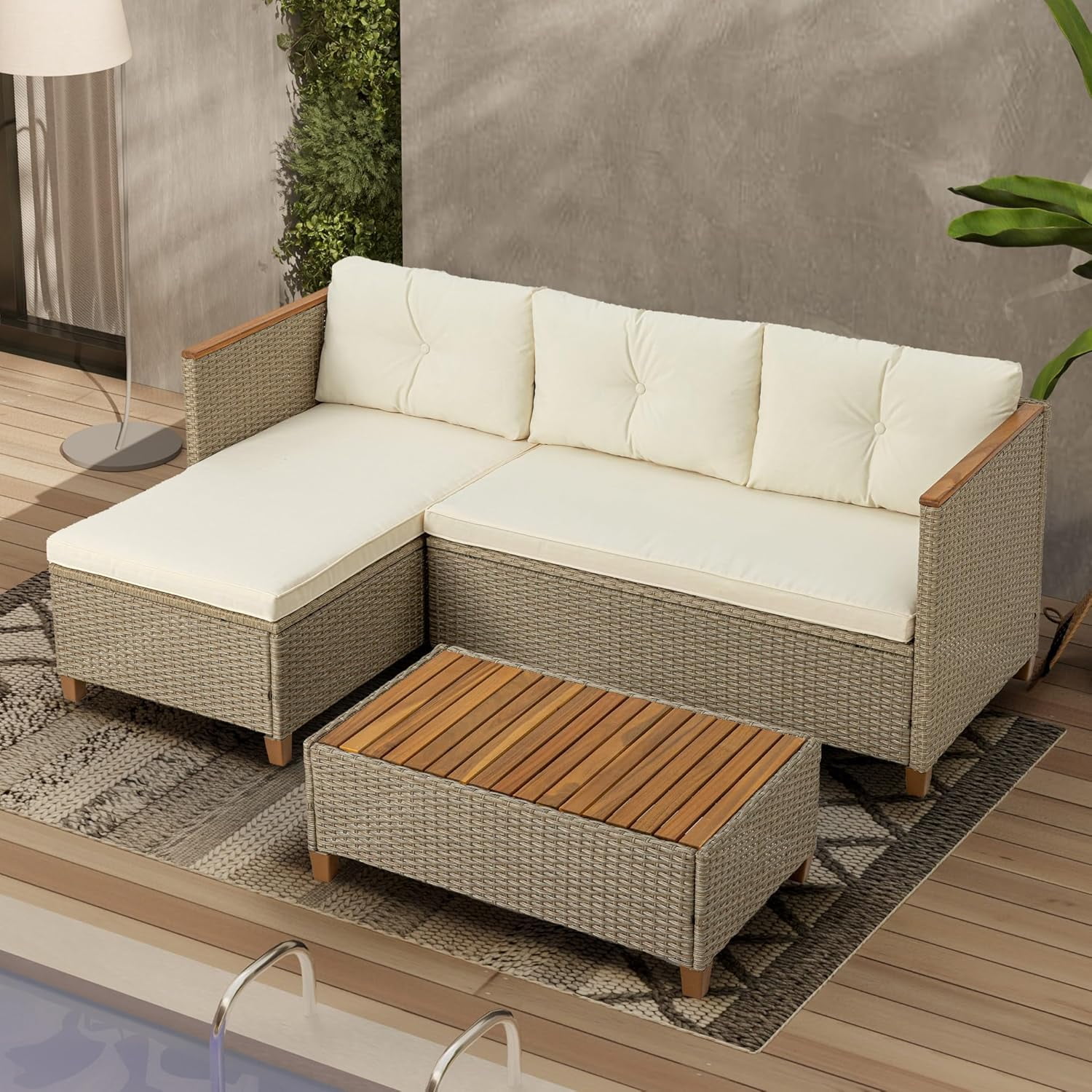Patio Furniture Set 3 Piece Outdoor Sectional Sofa Couch All Weather ...
