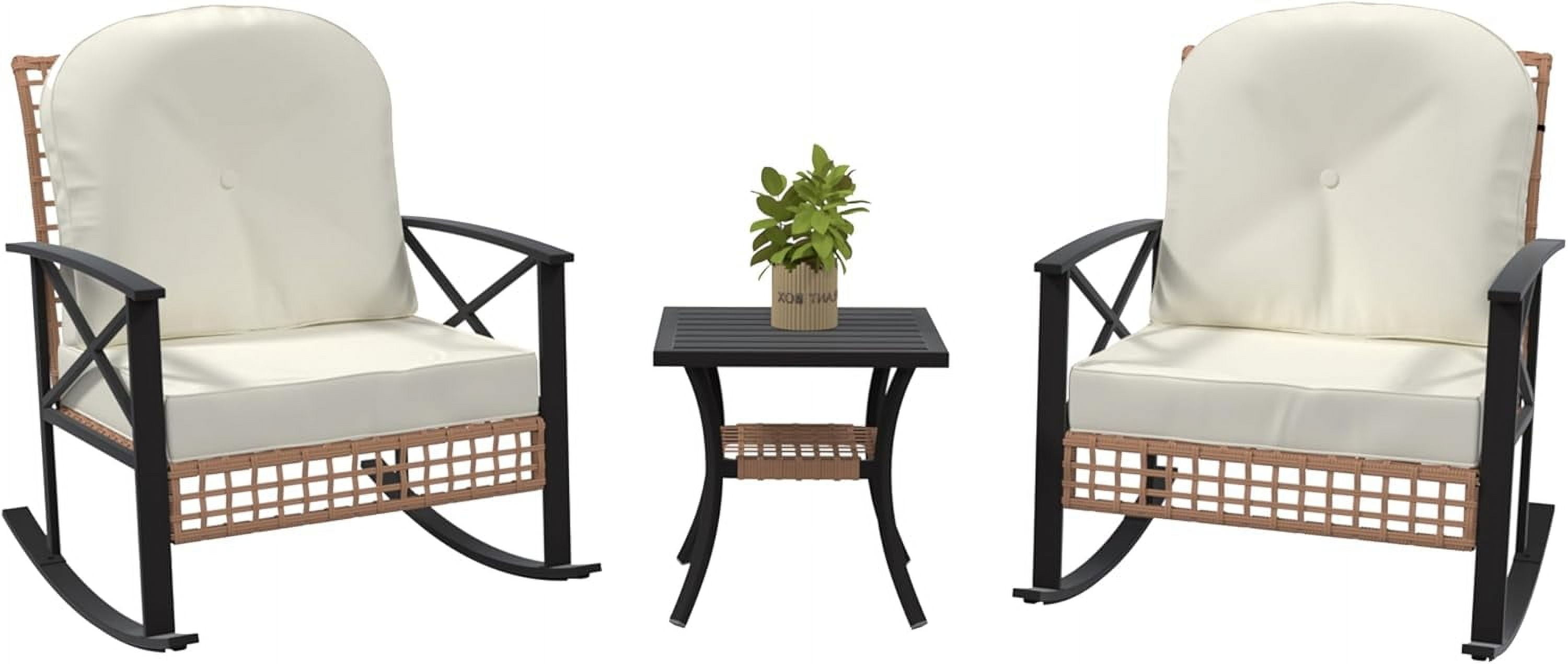 Patio Furniture Set 3 Piece, Rattan Rocking Bistro Table and Chairs Set ...