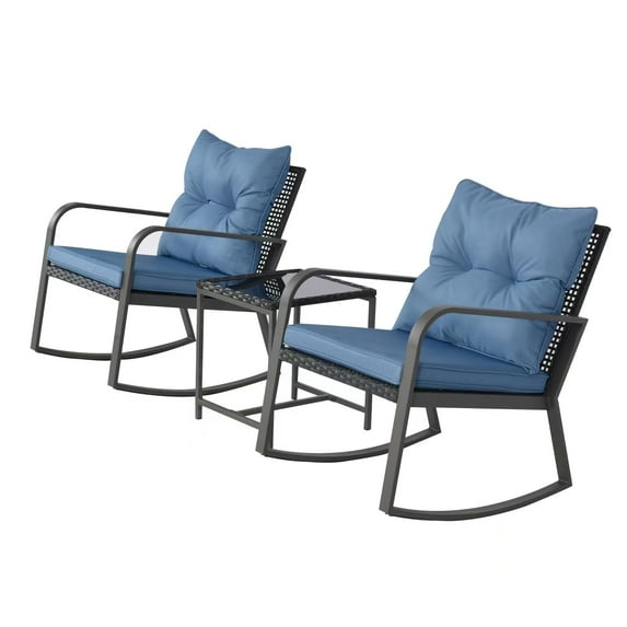 Patio Furniture Set 3 Pieces, Rocking Chairs with Tempered Glass Table ...