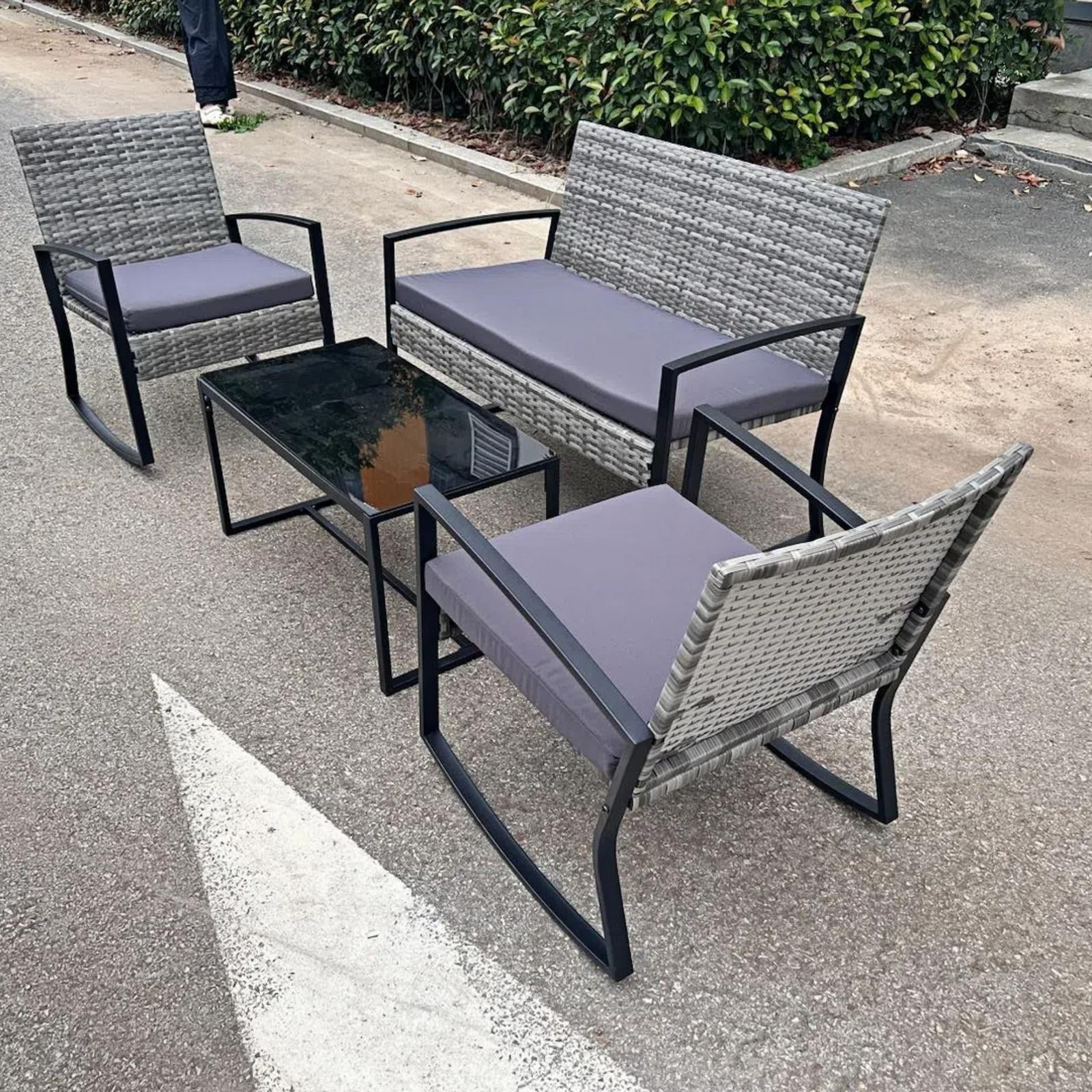 Patio Furniture Set for 4,Lofka 4 Pieces Patio Comversation Set with ...