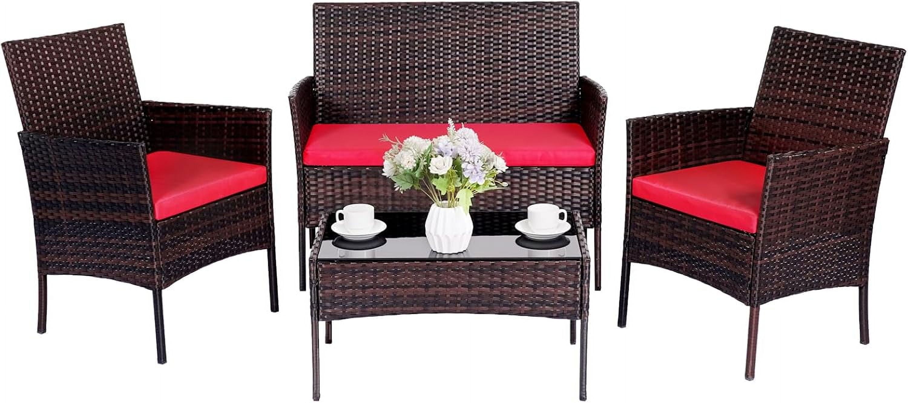 Patio Furniture Set,4 Piece Garden Conversation Set, Outdoor Wicker ...