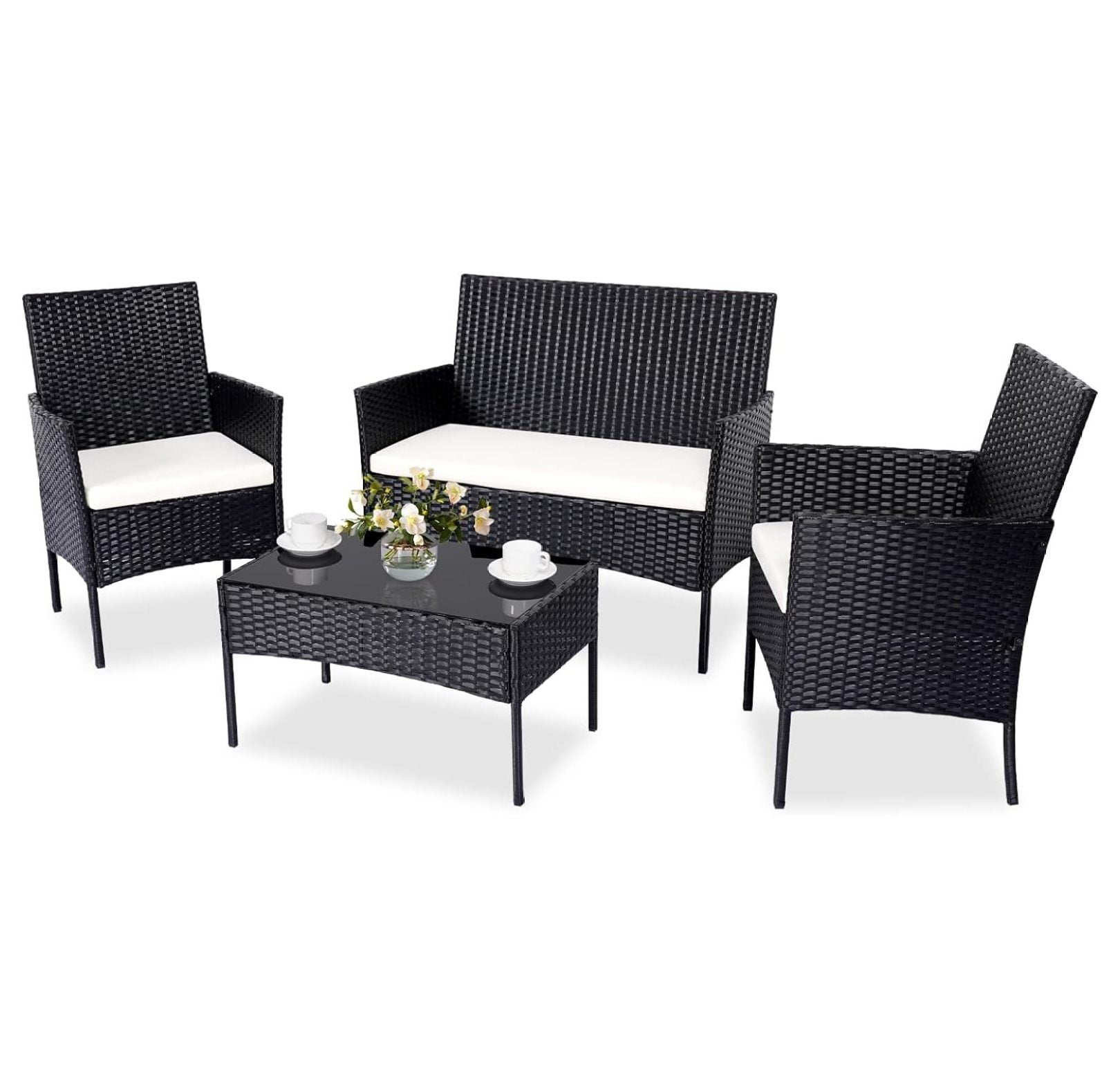 Patio Furniture Set,4 Piece Garden Conversation Set, Outdoor Wicker ...
