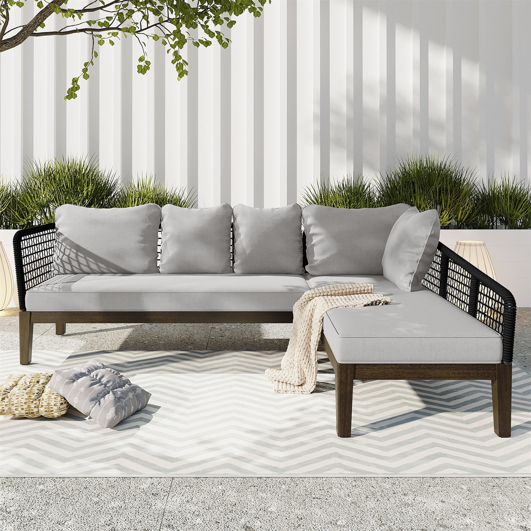 Patio Furniture Set, 5 Person Patio Corner Sofa Set with Cushions, L ...
