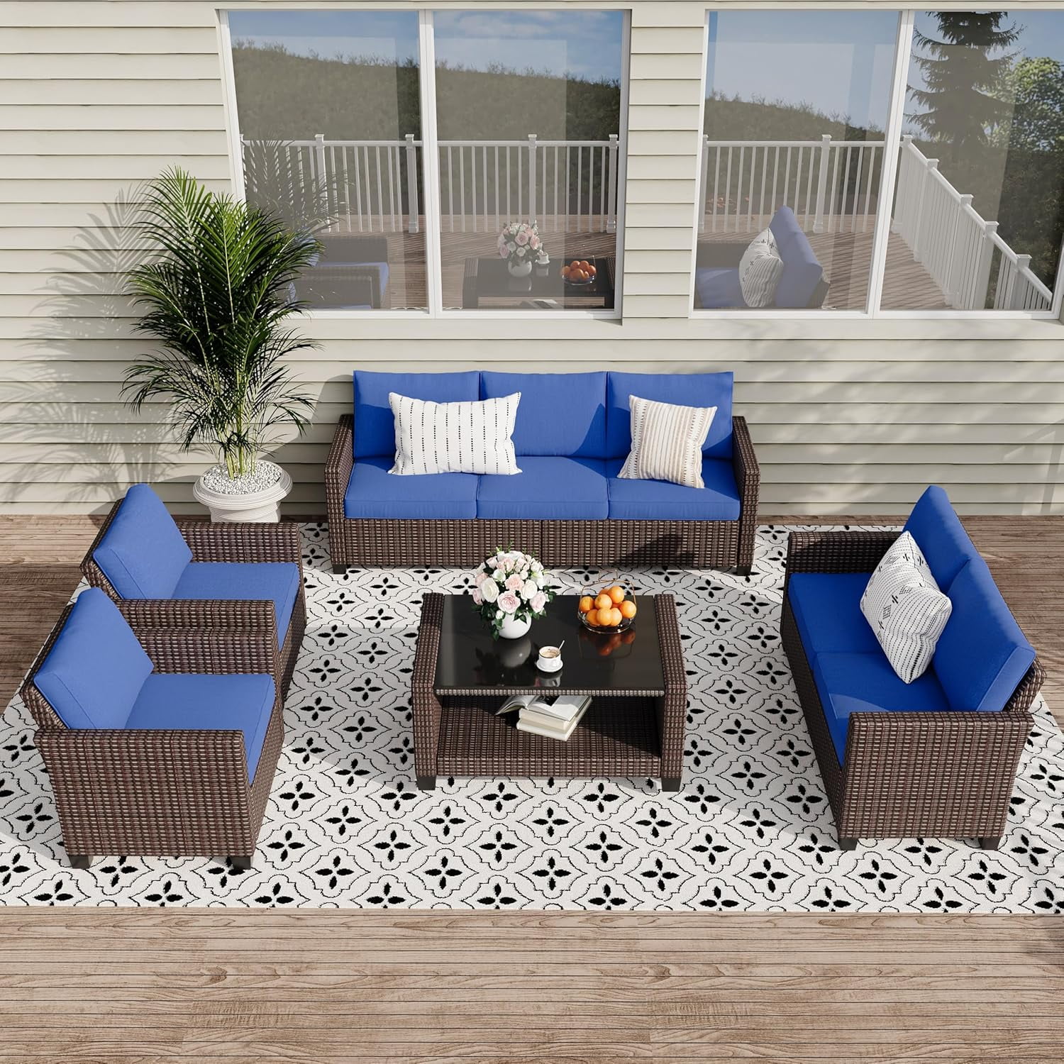 Patio Furniture Set 5 Pieces, Outdoor Seating Furniture with 7 Seats ...