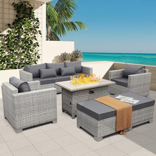Patio Furniture Set 6 Piece Grey Wicker Outdoor Furniture Patio ...