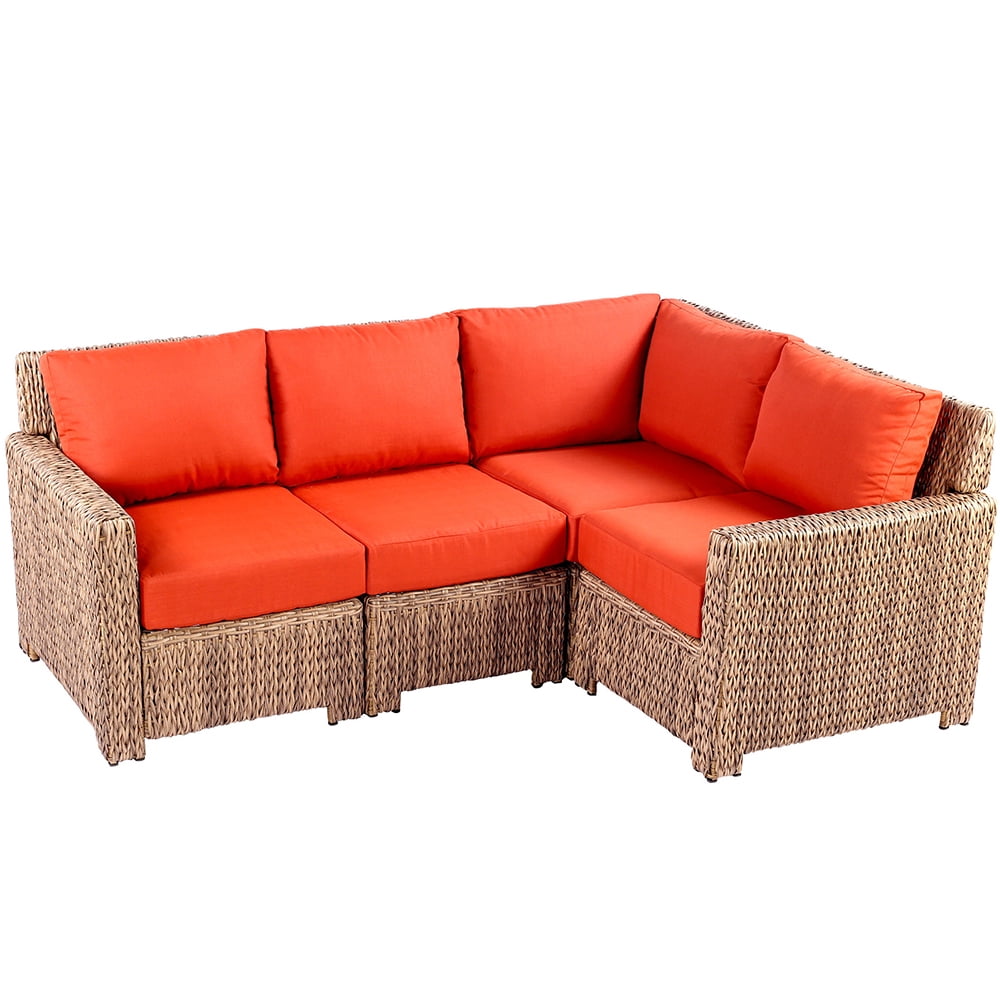 Patio Furniture Set All Weather Outdoor Sectional Sofas Wicker 4 Seater Rattan Seating Sofa with ...