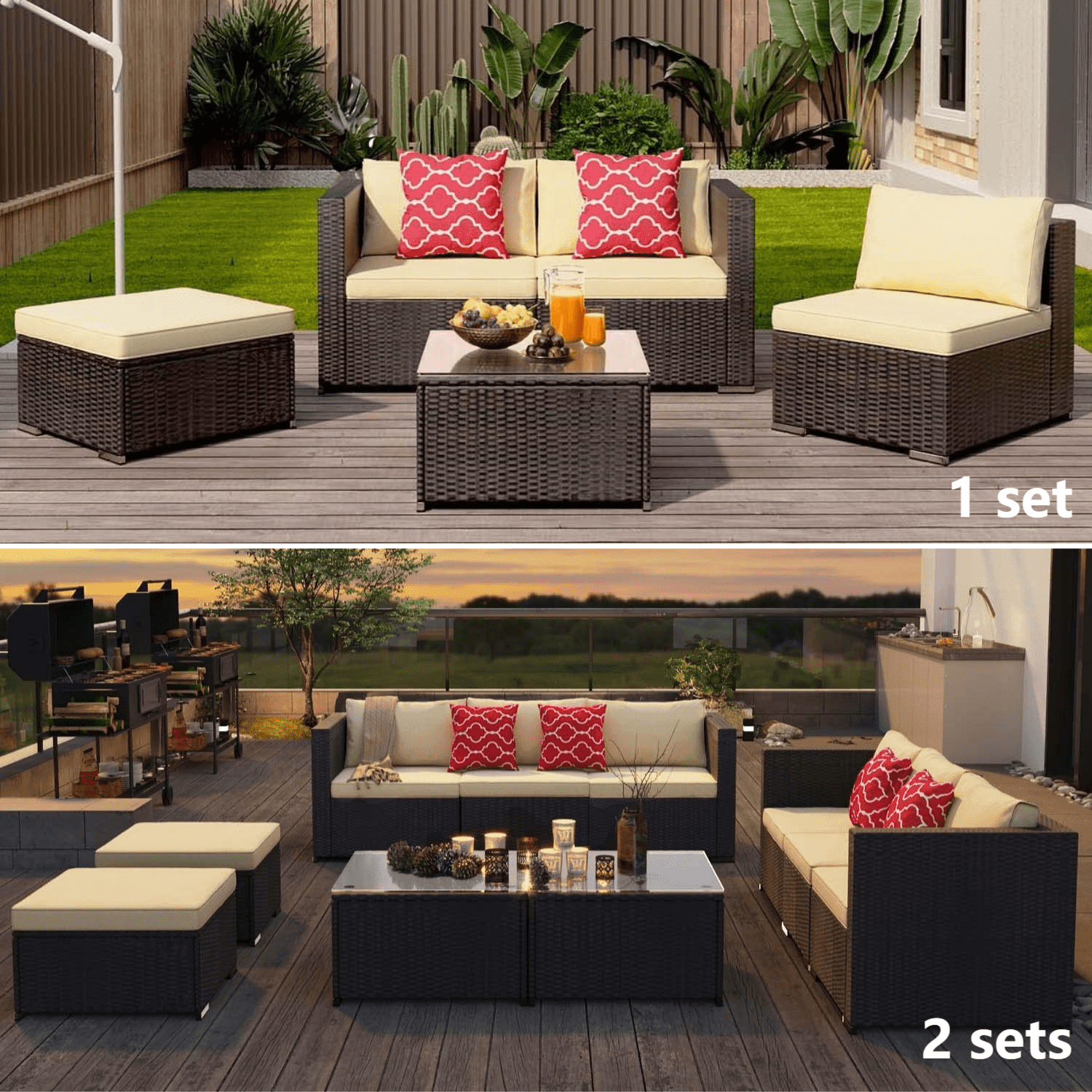 Patio Furniture Set Clearance, 5 Pieces Sectional Outdoor Sofa Chairs ...