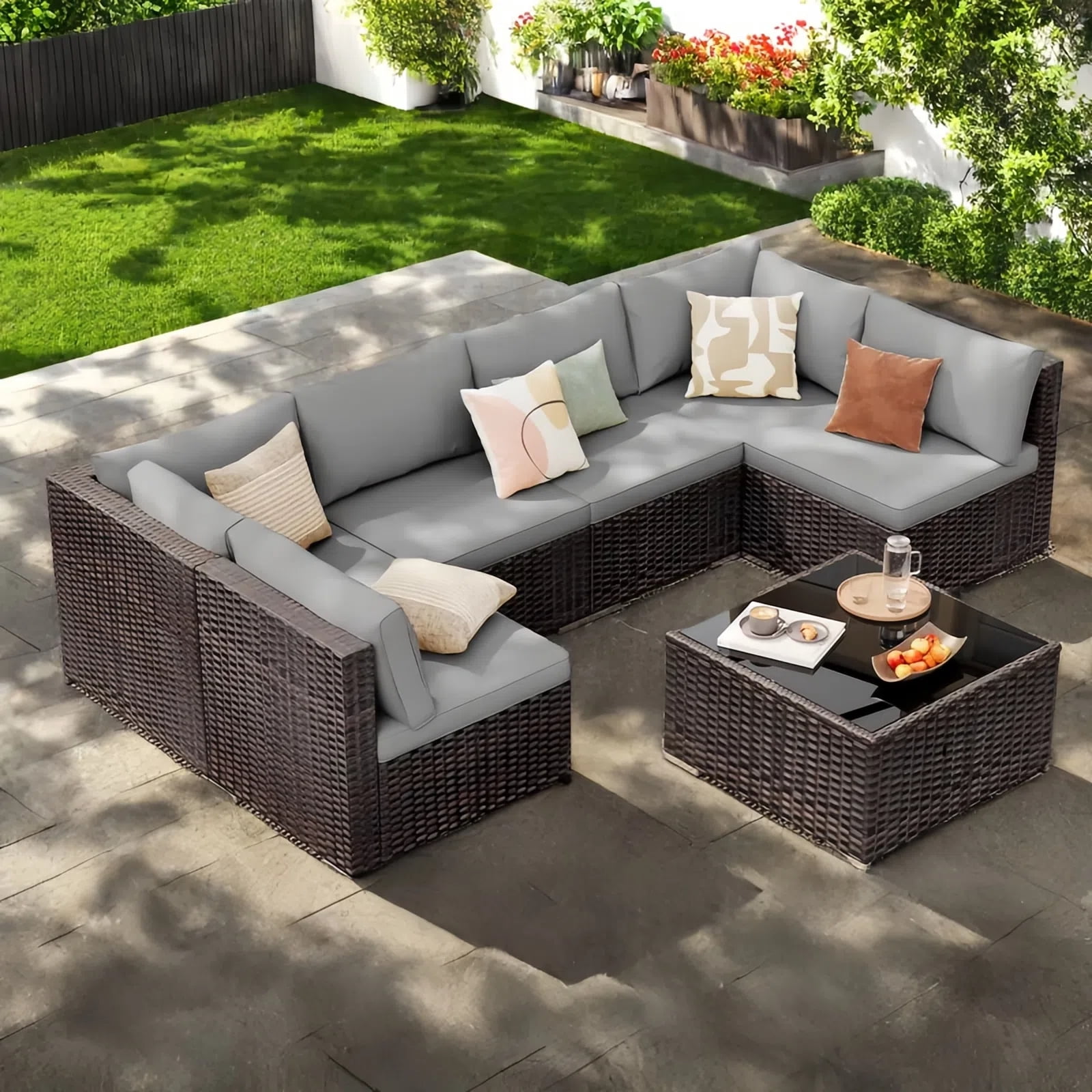 Patio Furniture Set, Lofka 7 Piece Outdoor Sectional Furniture Chair ...