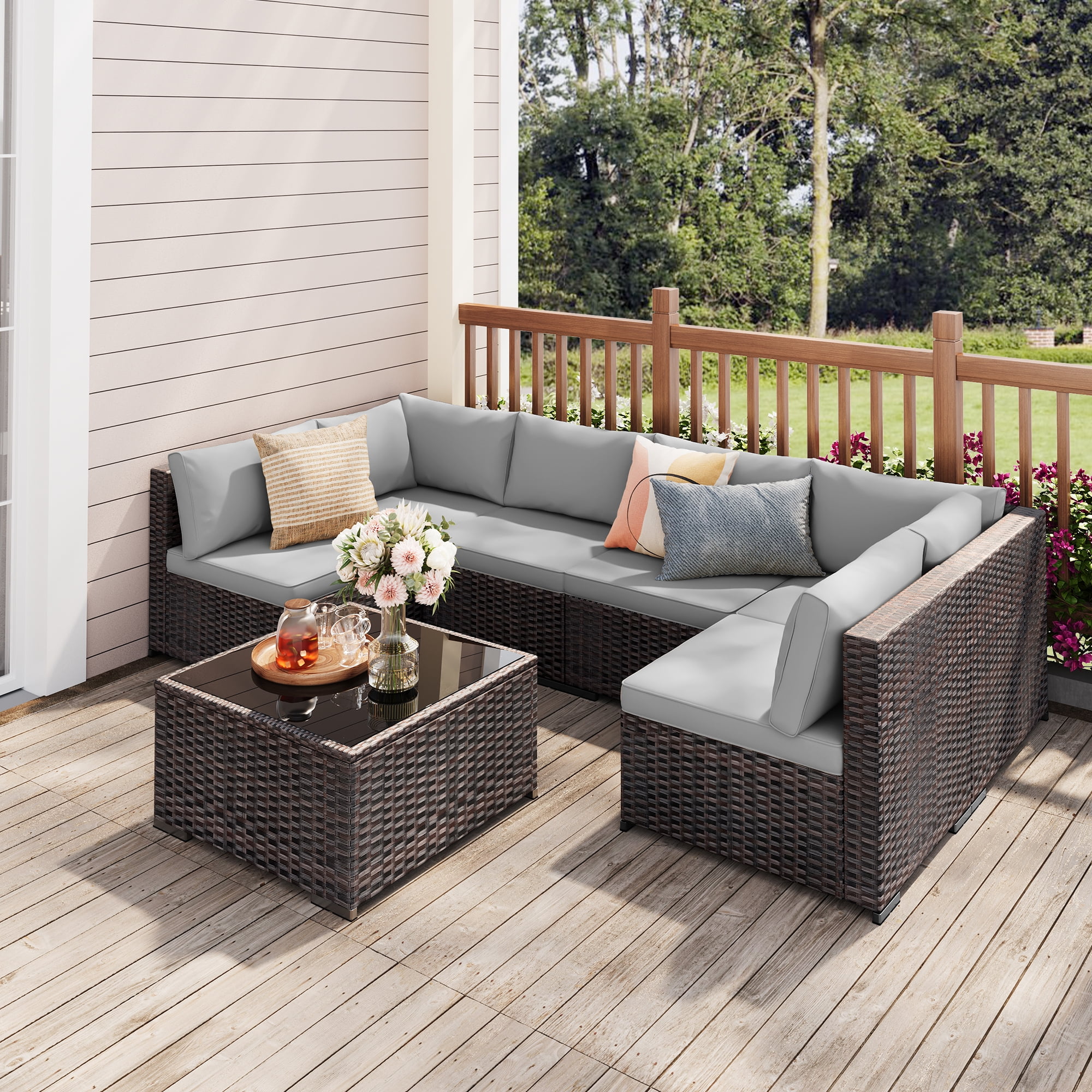 Patio Furniture Set Clearance,Lofka 7 Pieces PE Rattan Outdoor Wicker ...