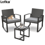 Lofka Patio Furniture Set, 3 Pieces Rocking Chairs with Glass Table ...