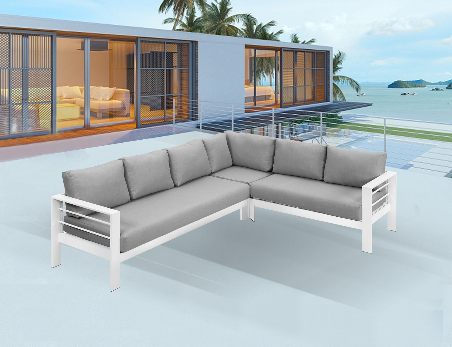 Superjoe 3 Piece Patio Furniture Set Outdoor Aluminum Sectional Sofa White Walmart