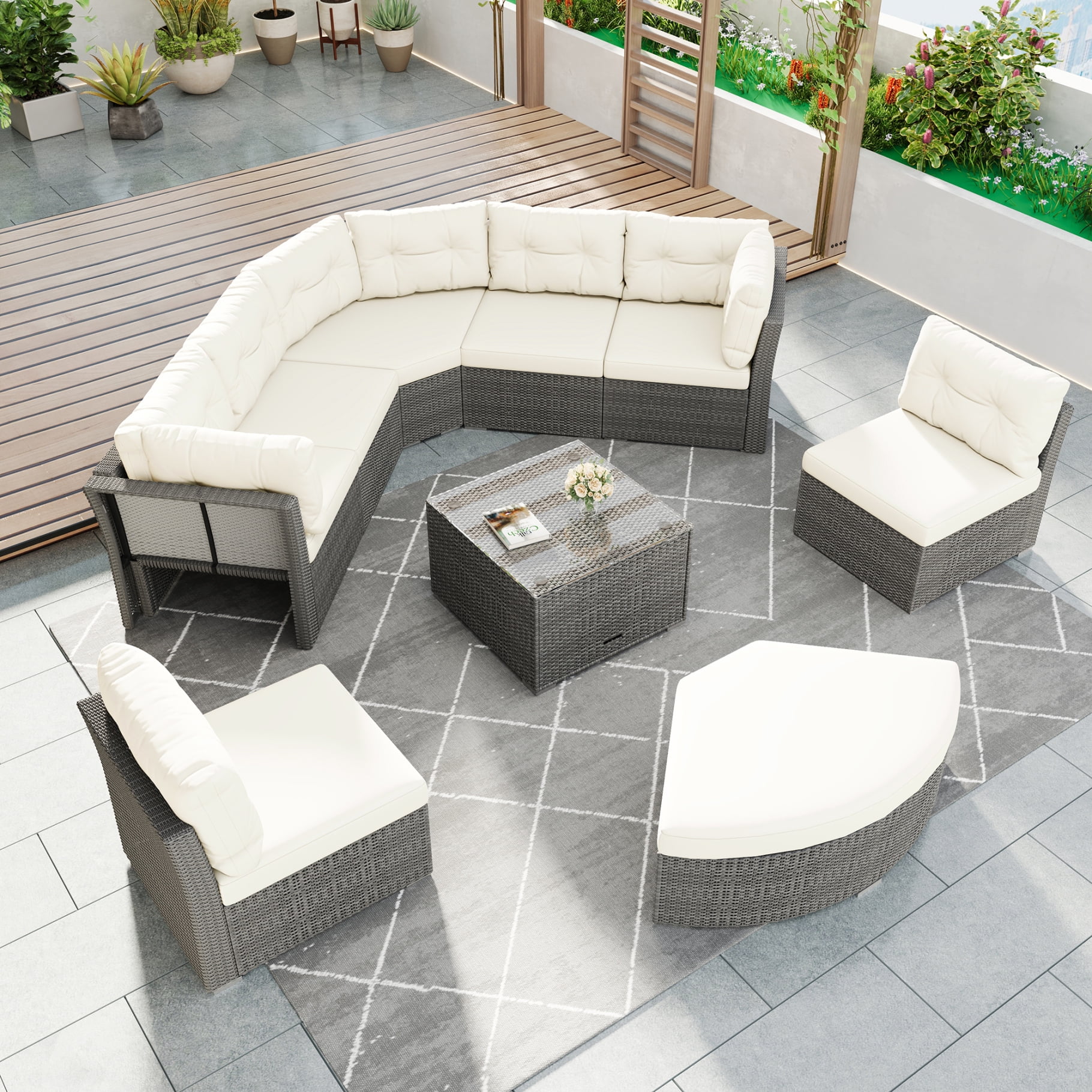 Patio Furniture Set, Outdoor Sectional with Cushions, Hidden Storage ...