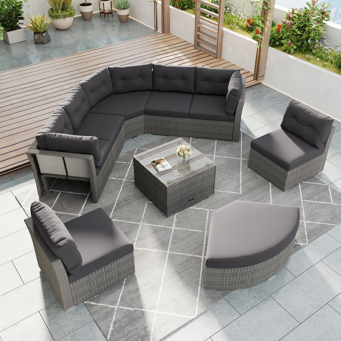Patio Furniture Set, Outdoor Sectional with Cushions, Hidden Storage ...
