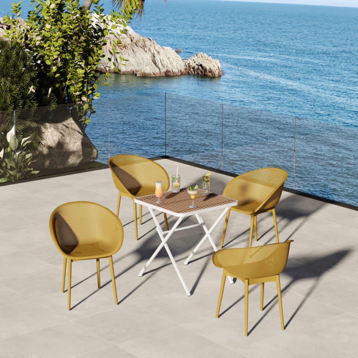 Patio Furniture Sets 2-Pack Earthy Yellow Modern Lounge Chairs – Indoor ...