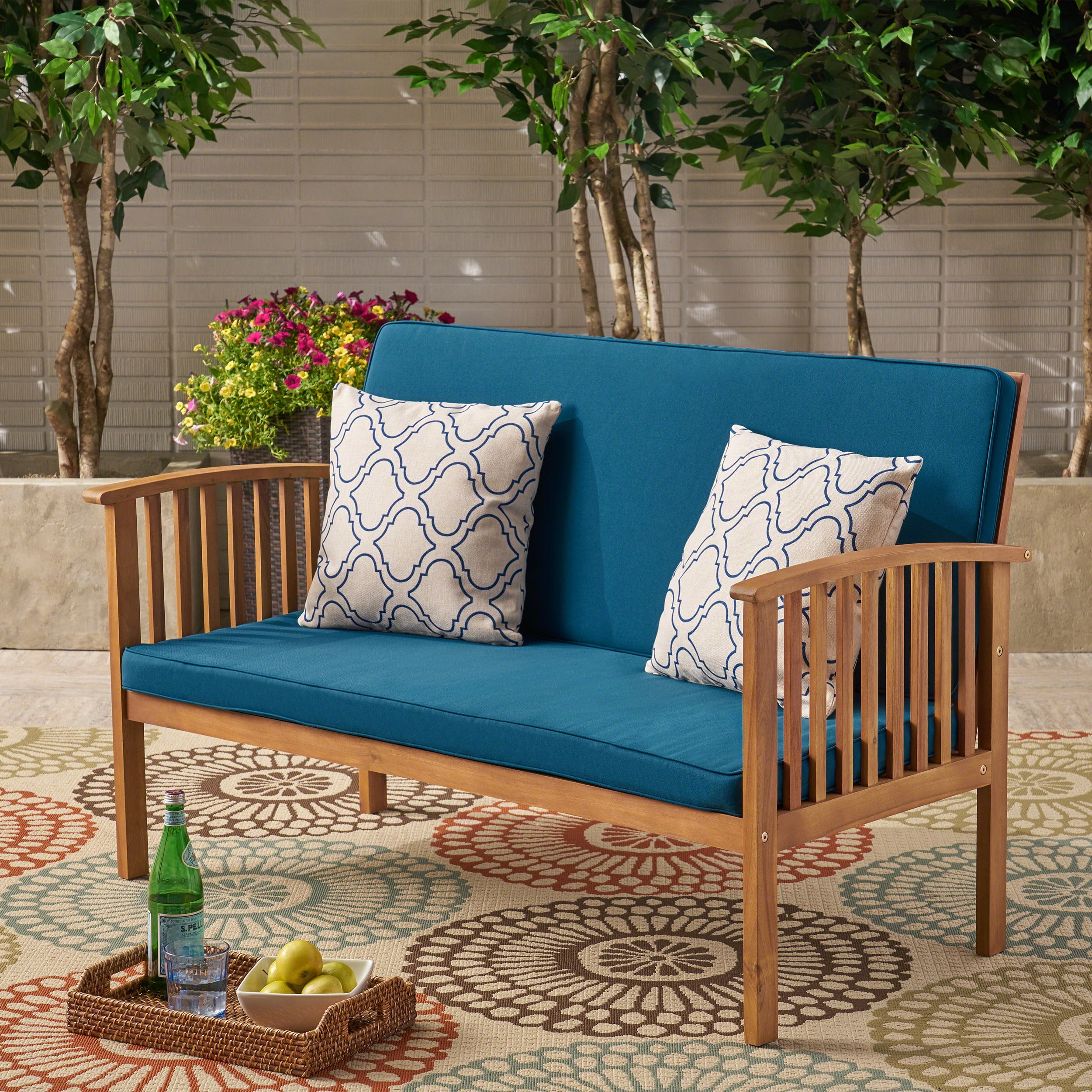 Patio Furniture Sets, CASA ACACIA LOVE SEAT, Brown+Teal Outdoor Patio ...