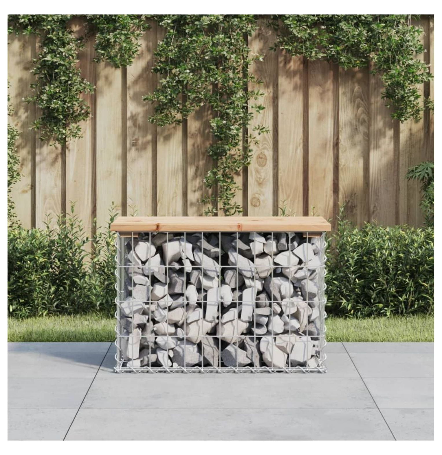 Patio Gabion Bench - 24.8" Outdoor Garden Seat - Solid Pine Wood ...