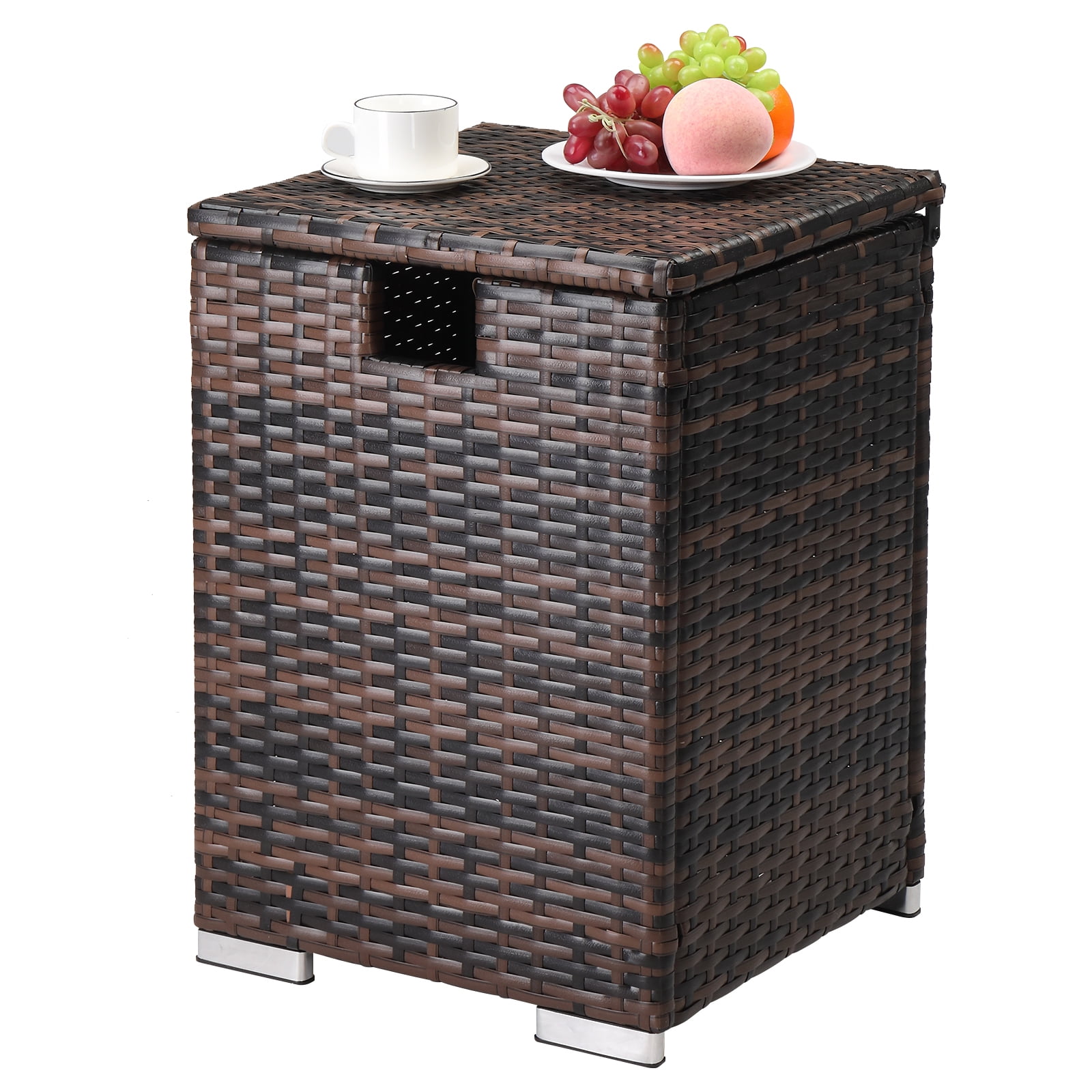 Patio Gas Tank Box, Rattan Propane Storage Box, Dark Brown, TE2356 ...