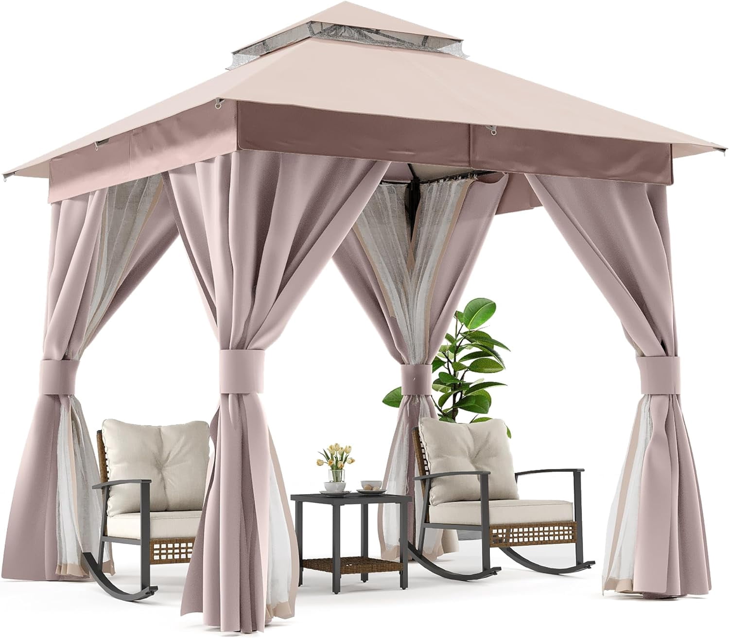 Patio Gazebo, 8x8FT Party Tent with Double Roof & Mosquito and Privacy ...