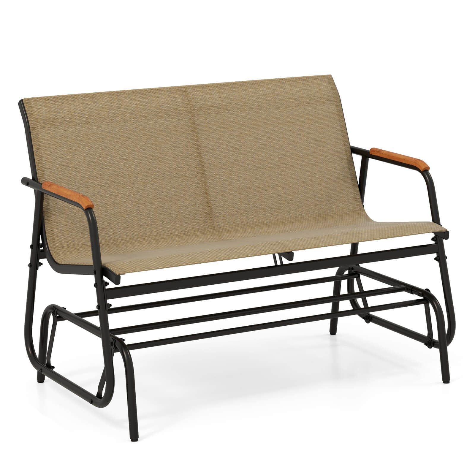 Patio Glider Bench for 2 Swing Gliding Loveseat w/Curved Teak Armrests ...