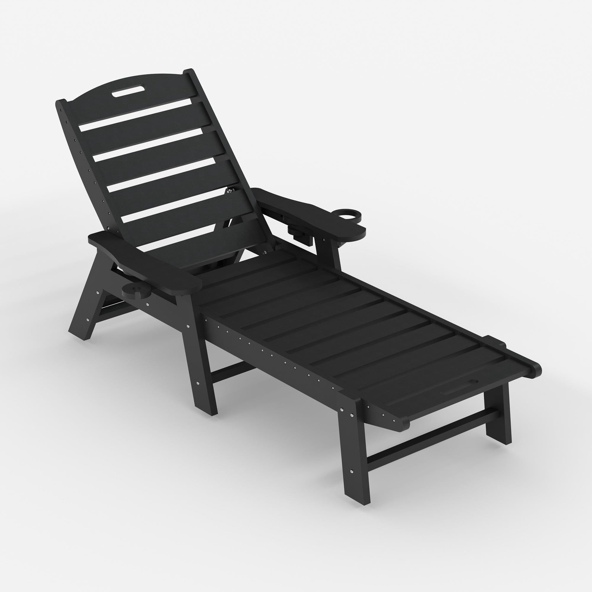 Patio HDPE Chaise Lounge, Oversize 5-Position Lounge Chair with Cup ...