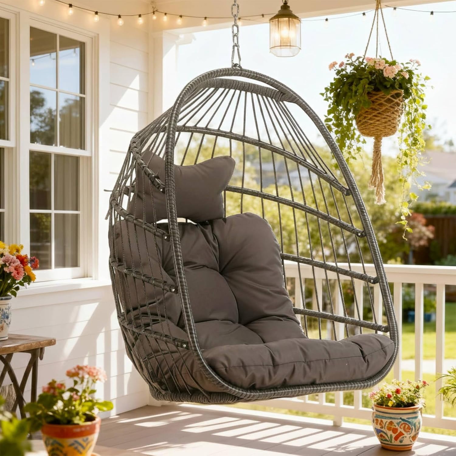 Patio Hanging Egg Chair No Stand, Foldable Ceiling Egg Basket Chairs ...