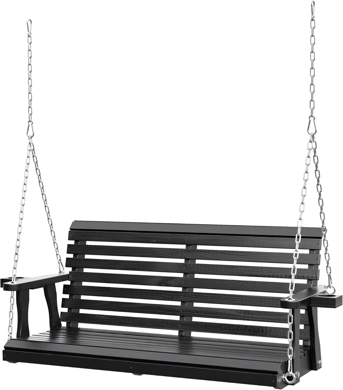 Patio Hanging Porch Swing, Wooden Outdoor Porch Swing with Cup Holder ...