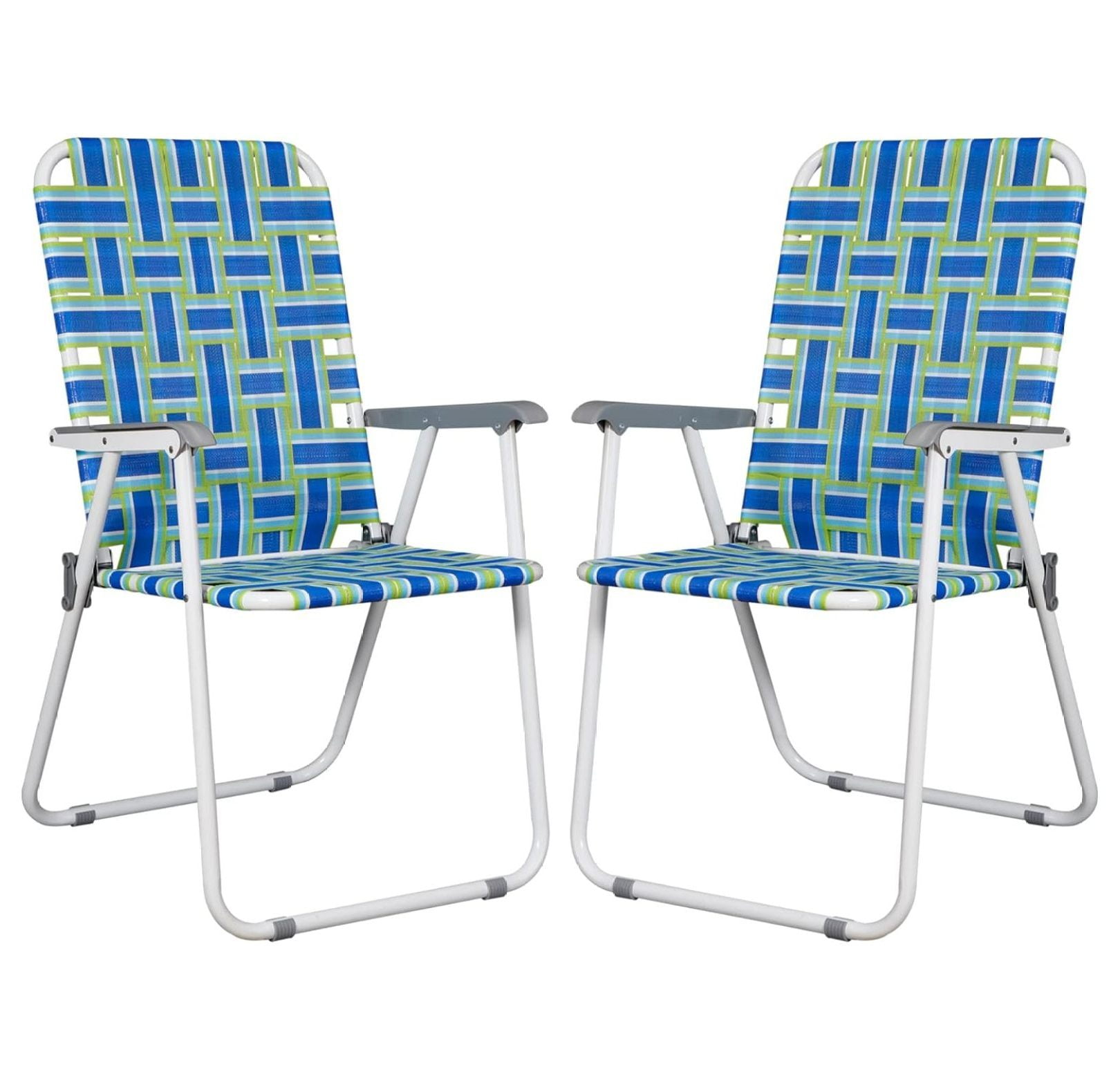 Patio Lawn Chairs Folding Set of 2, Metal Webbed Folding Chair Outdoor ...