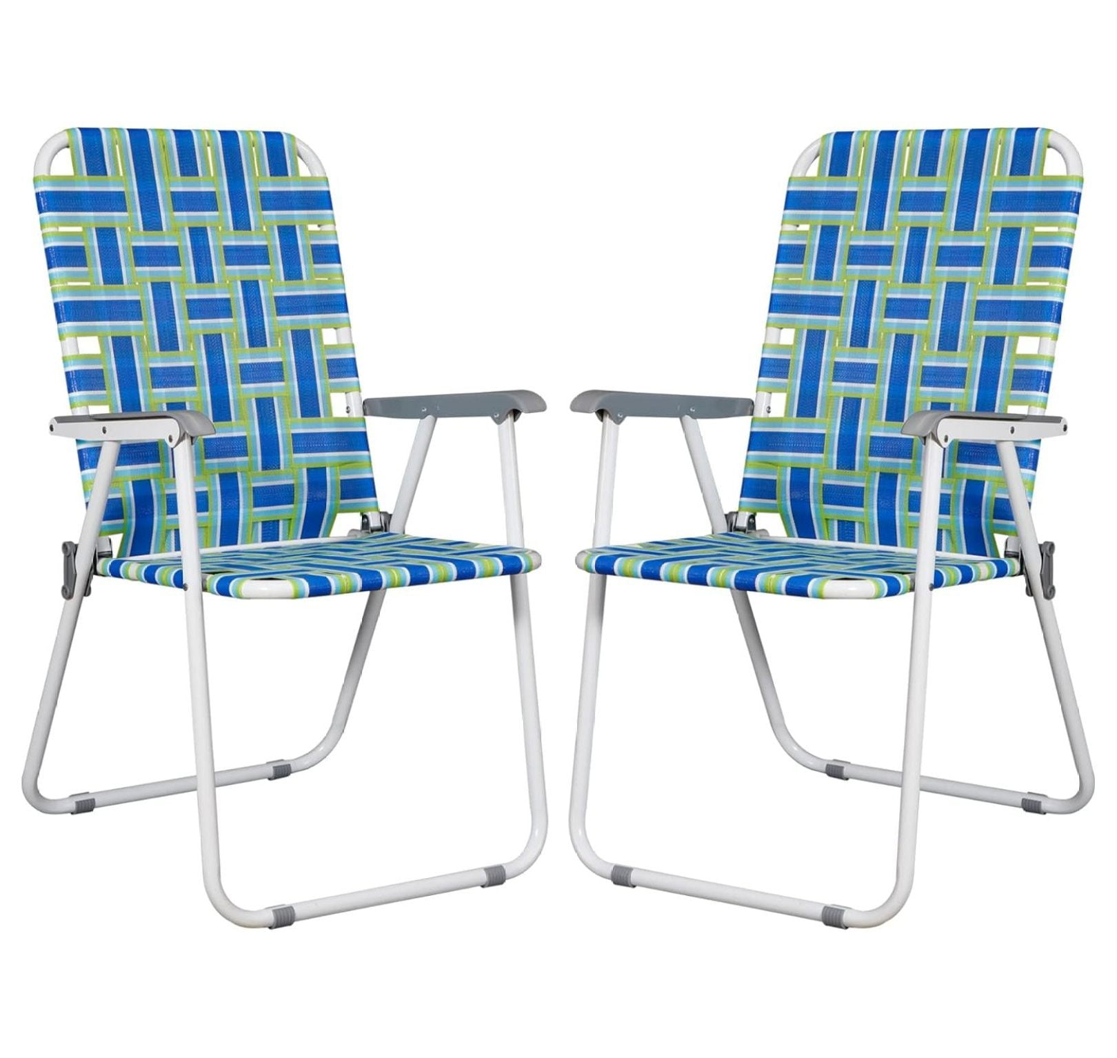 Patio Lawn Chairs Folding Set of 2, Metal Webbed Folding Outdoor Beach ...