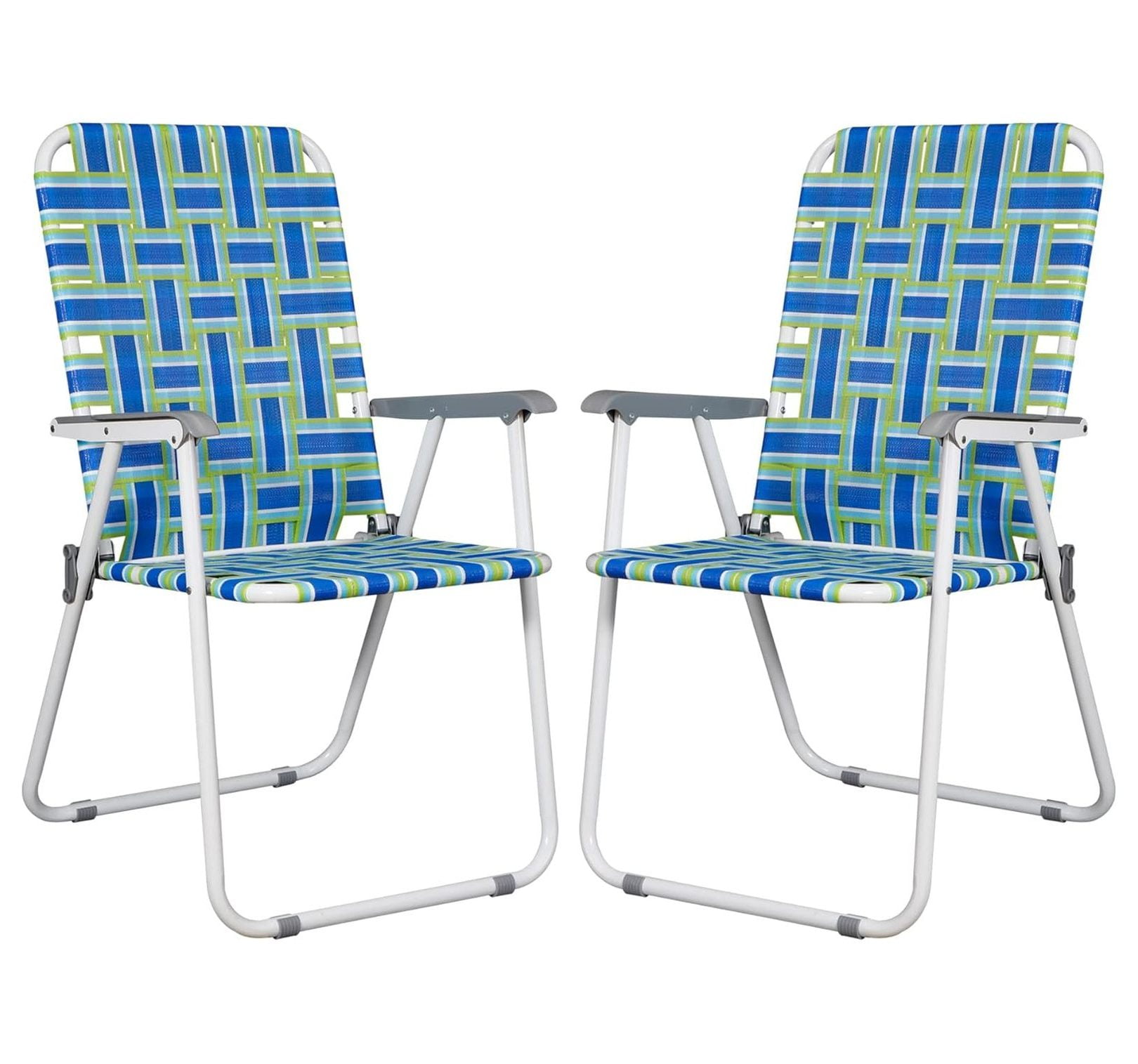 Patio Lawn Chairs Folding Set of 2, Metal Webbed Folding Outdoor Beach ...