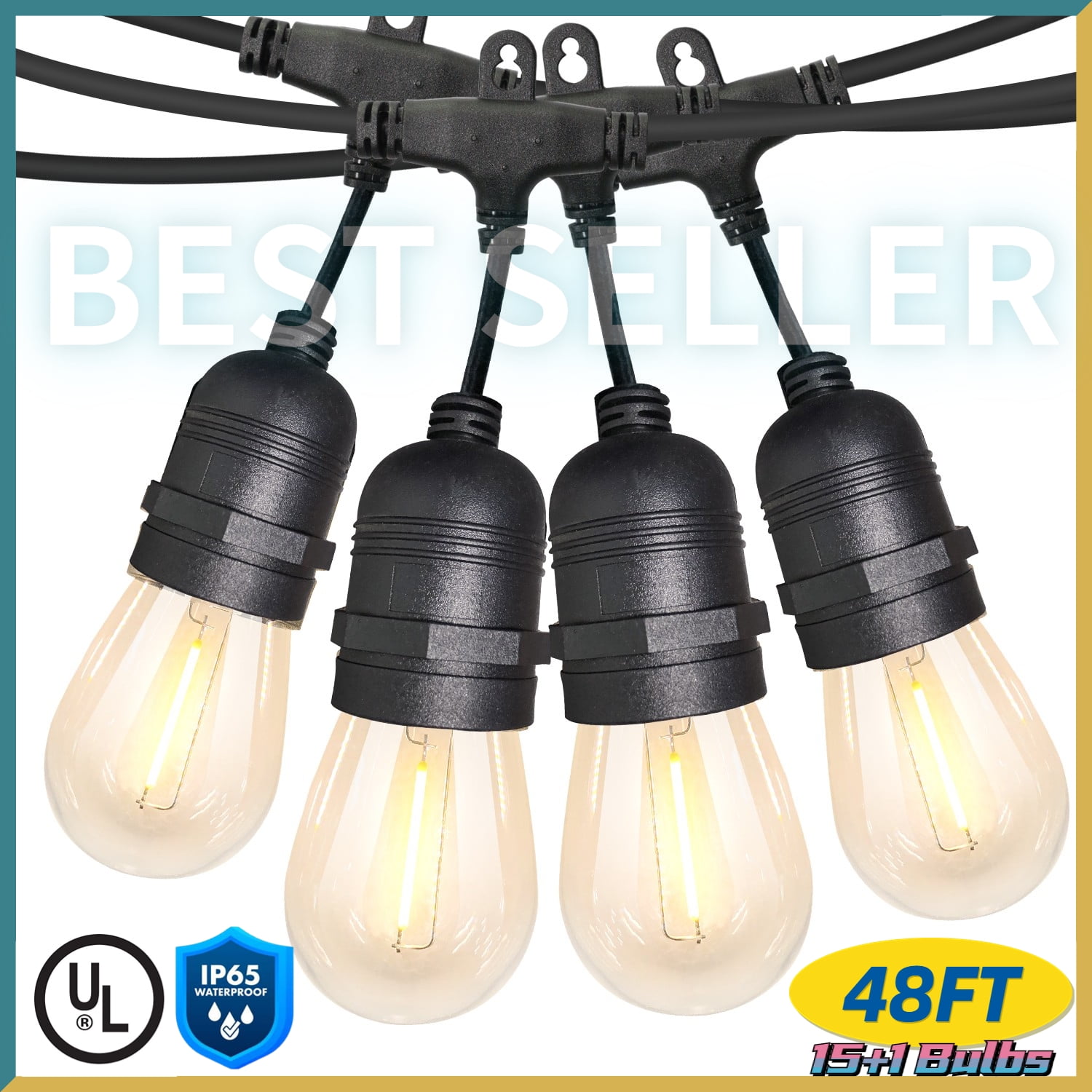 Patio Lights Outdoor String Lights Fmixtown 48FT 2700K Warm White Light ...