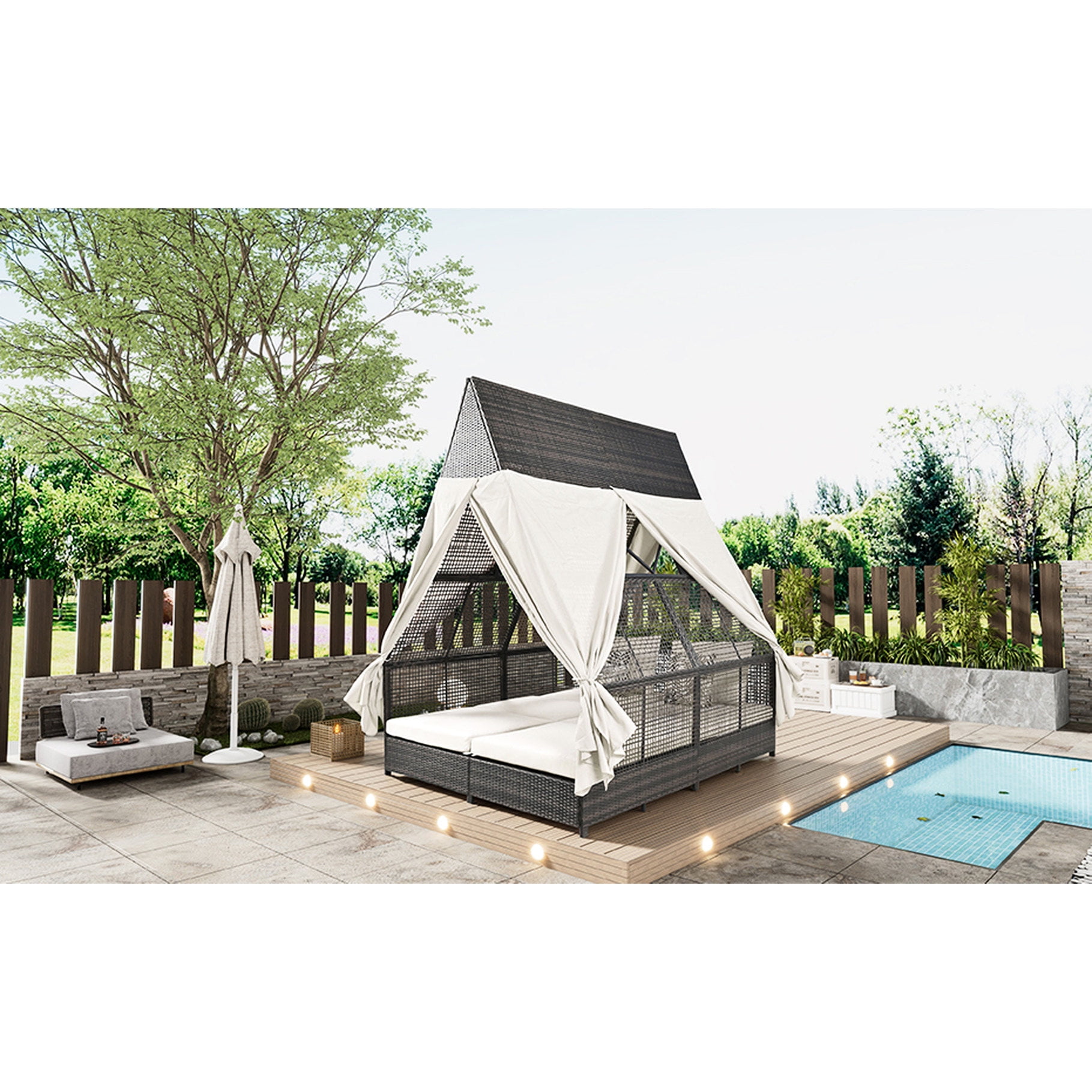 Patio Lounge Bed, Rattan and Metal, Comfortable for Outdoor Relaxing ...
