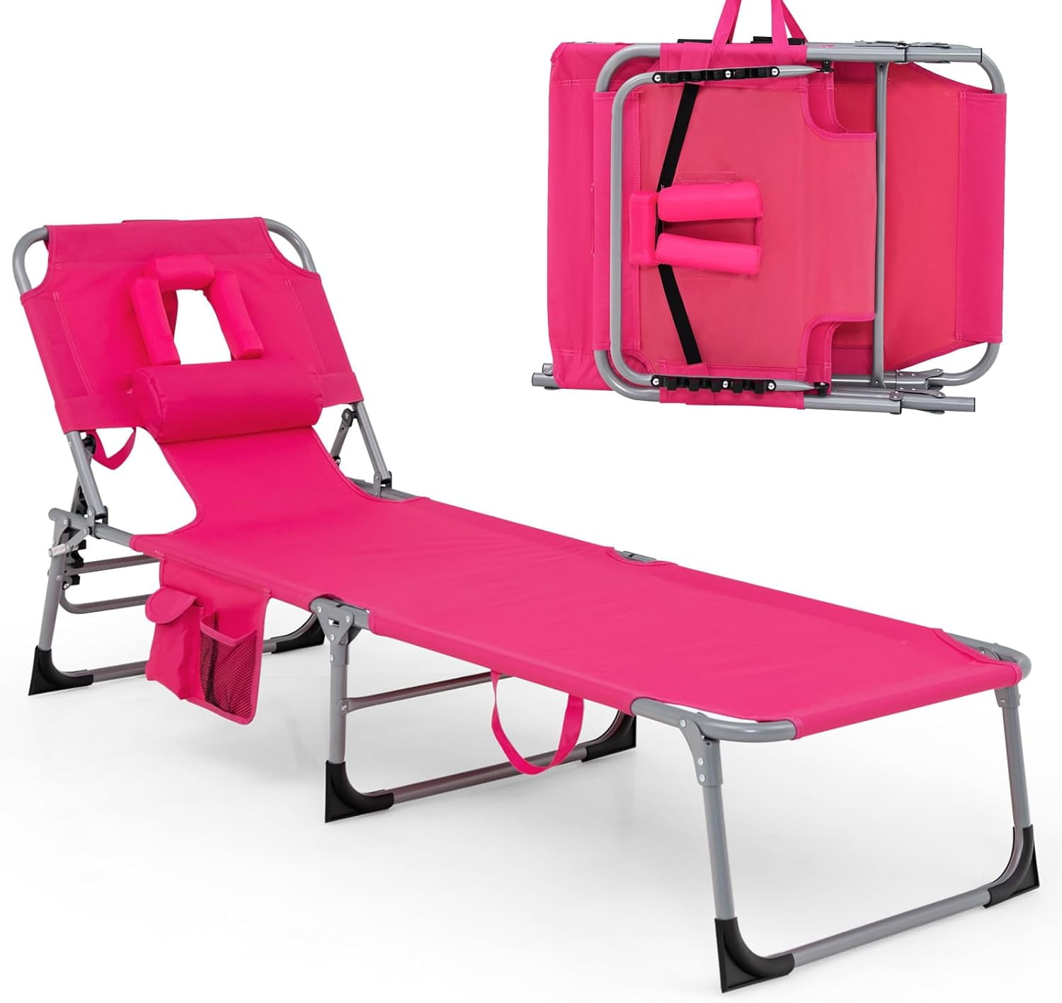 Patio Lounge Chair, Folding Beach Tanning Chair with Face Hole, Outdoor ...